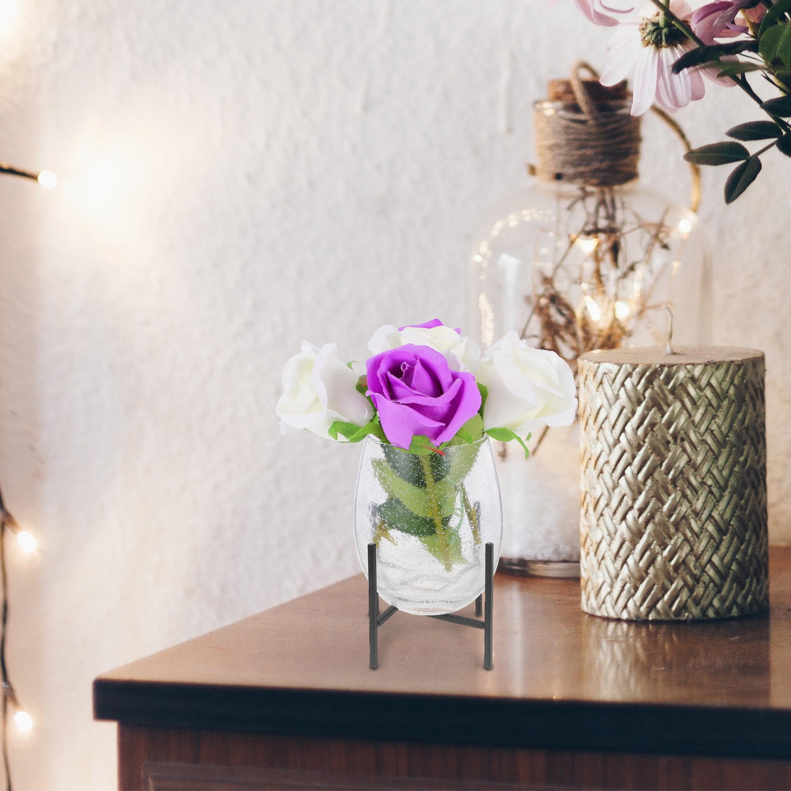 Raindrops Desktop Plant Vases Small Glass Flower Vase With Metal Stand ...