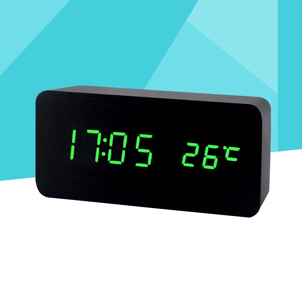 Raindrops Digital Clock Wood 1Pack LED Desk Alarm Clock Black Green ...