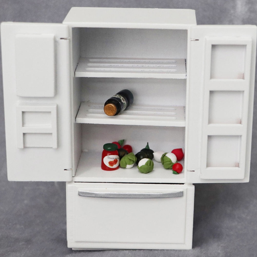 USHOBE Mini House Refrigerator Dollhouse Double Door for Home ...