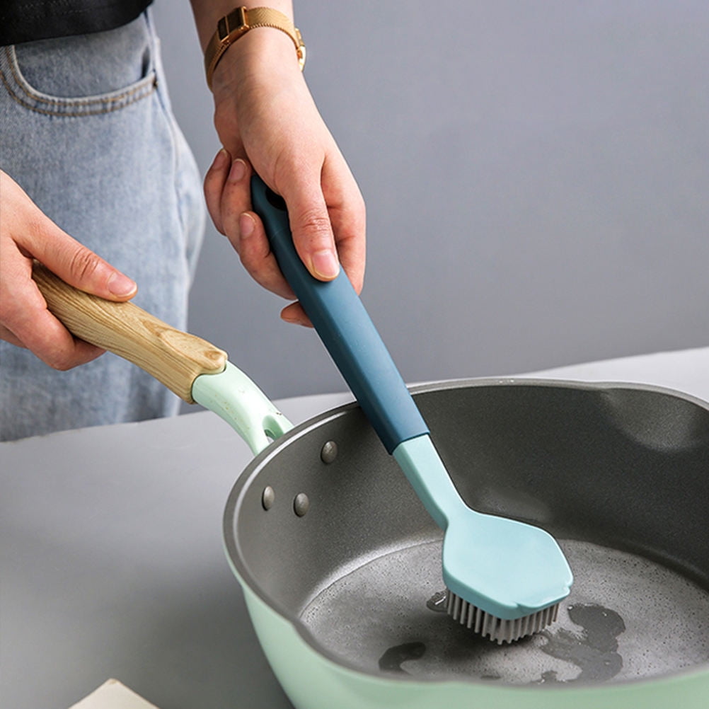 Raindrops Double-color Pot Cleaning Brush Long Handle Portable Pot Dish ...