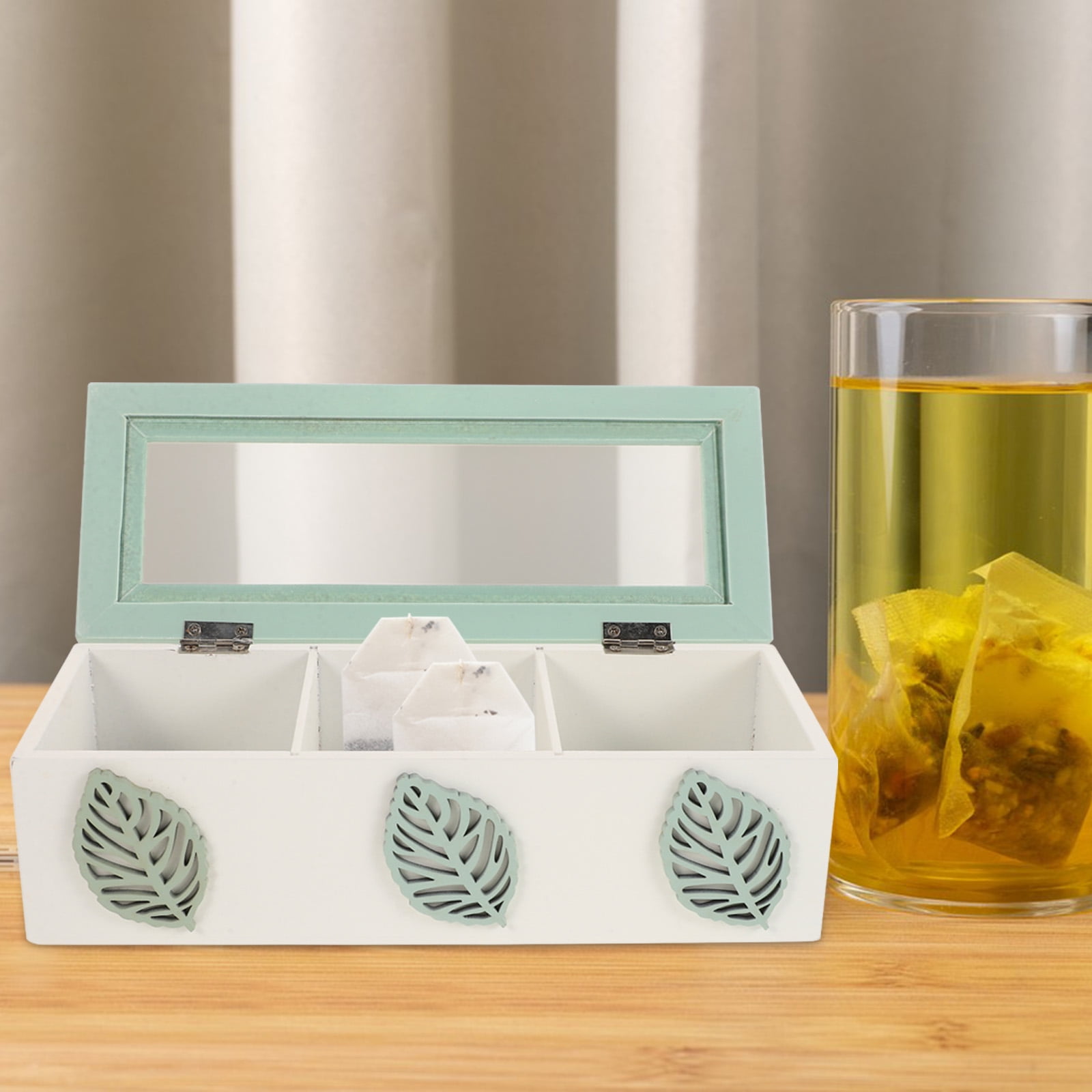 Raindrops Elegant Light Green Wooden Tea Bag Storage Organizer with ...