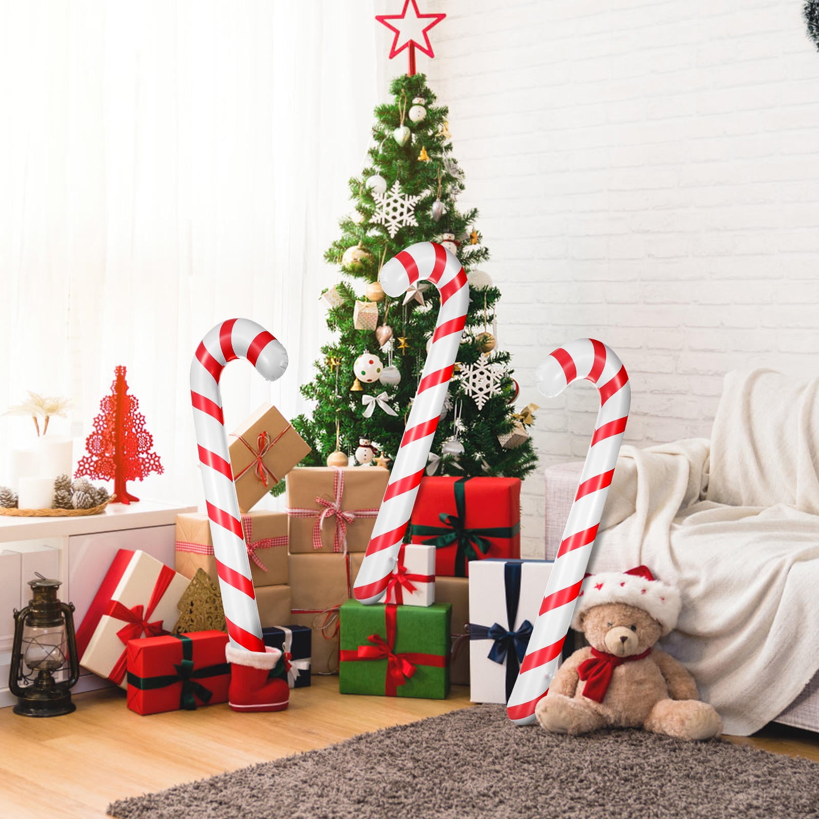 Raindrops Cane Decoration Inflation Walking Sticks Red and White 3Pack ...