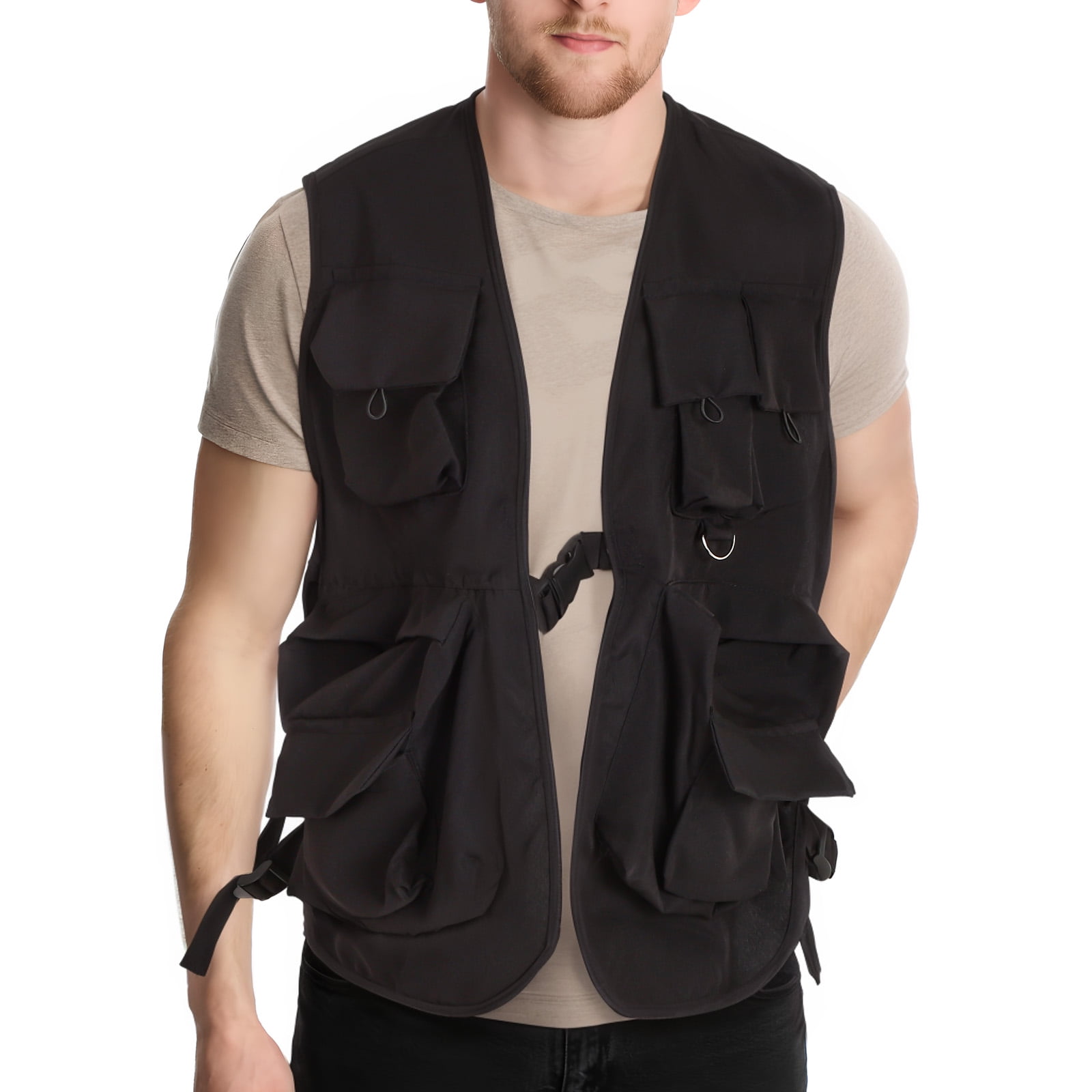 Raindrops Camping Vest Fly Fishing Cargo Jacket with Pockets Man Black ...