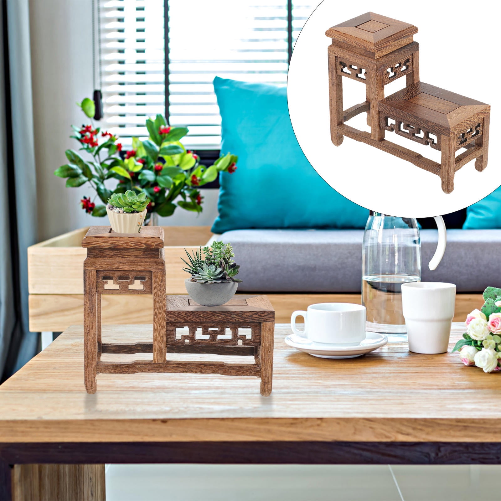 Raindrops Floral Display Stand Coffee Wooden Flower Vase Stand for ...