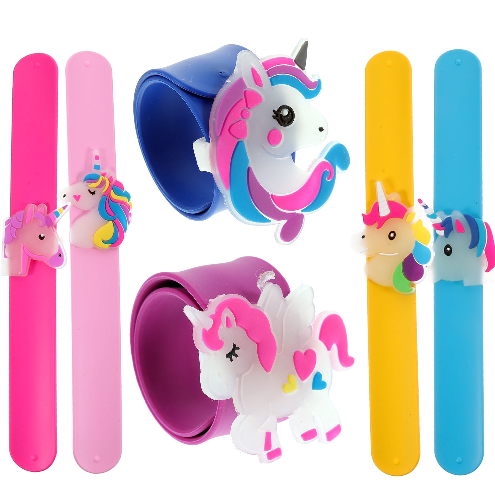 Raindrops Glow in the Dark Slap Bracelets with Unicorn Design for Kids Playing Assorted Color ...