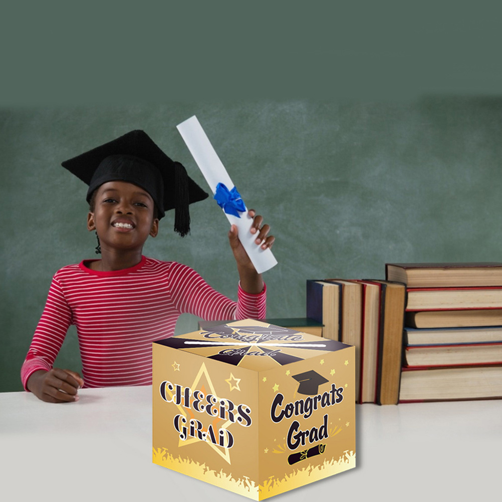 Raindrops Golden Grad Card Box for Graduation Party Organizers Letter ...