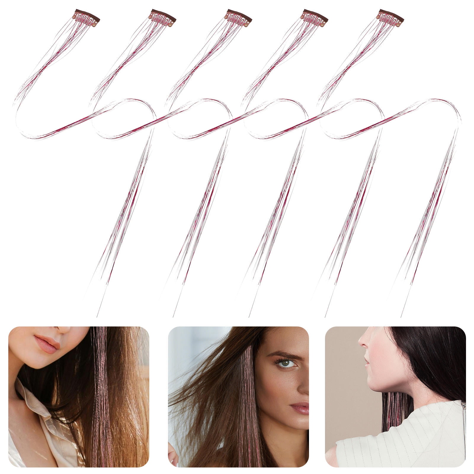 Raindrops Hair Tinsel Strands 12Pcs Rose Red Plastic Metal for ...