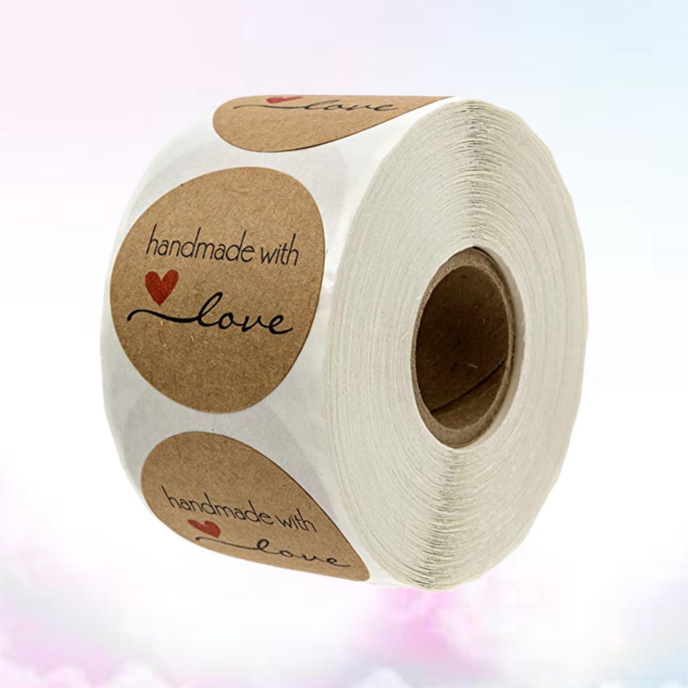 Raindrops Handmade with Love Stickers Roll Light Brown SelfAdhesive ...