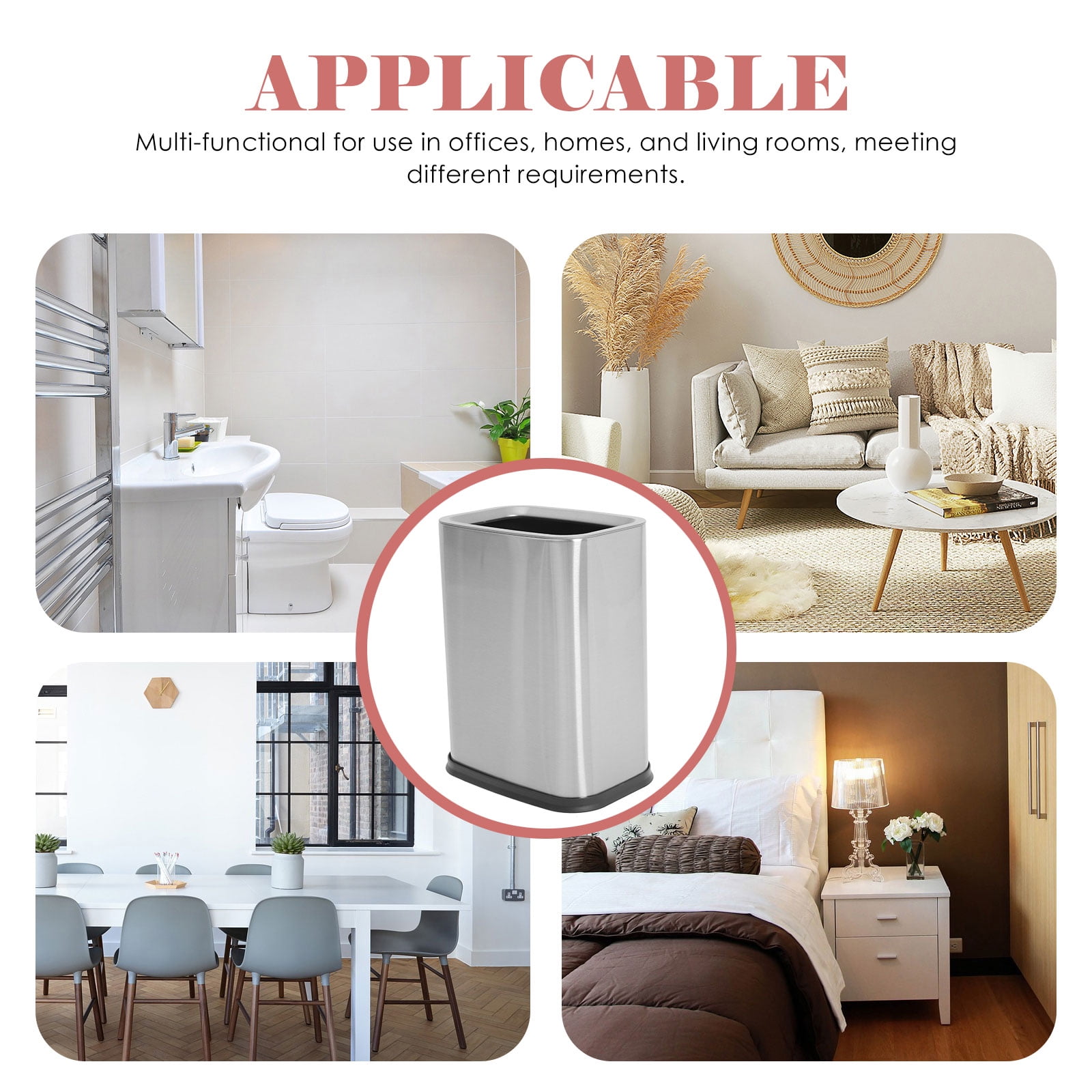 Raindrops Hemoton Sleek Stainless Steel Open Top Trash Bin Round ...