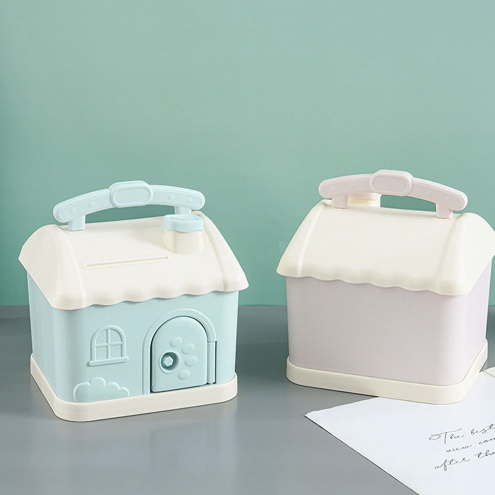 Raindrops House Shaped Piggy Bank Blue Plastic Coin Saving Pot for ...