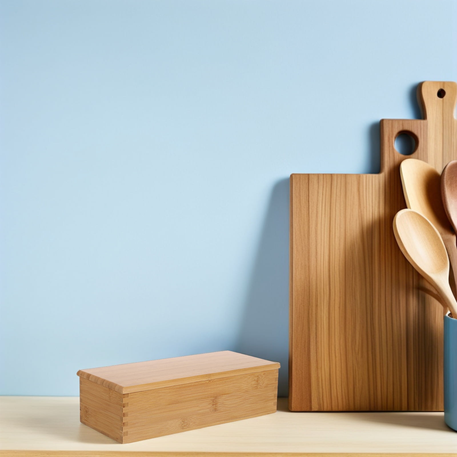 Raindrops Japanese Style Bamboo Cutlery Storage Box with Lid for ...