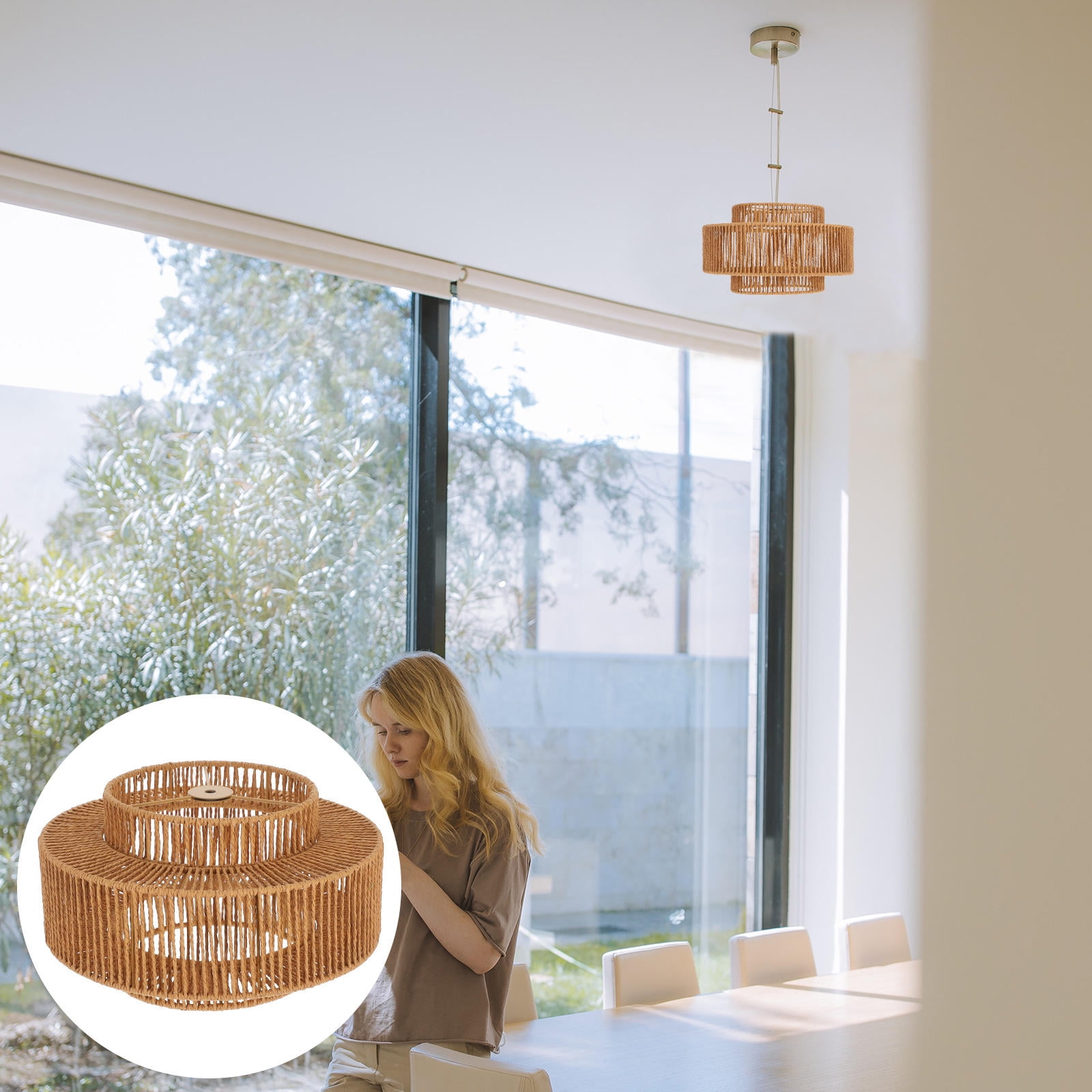 Raindrops Khaki Rattan Pendant Lamp Shade Woven Paper Rope Light ...