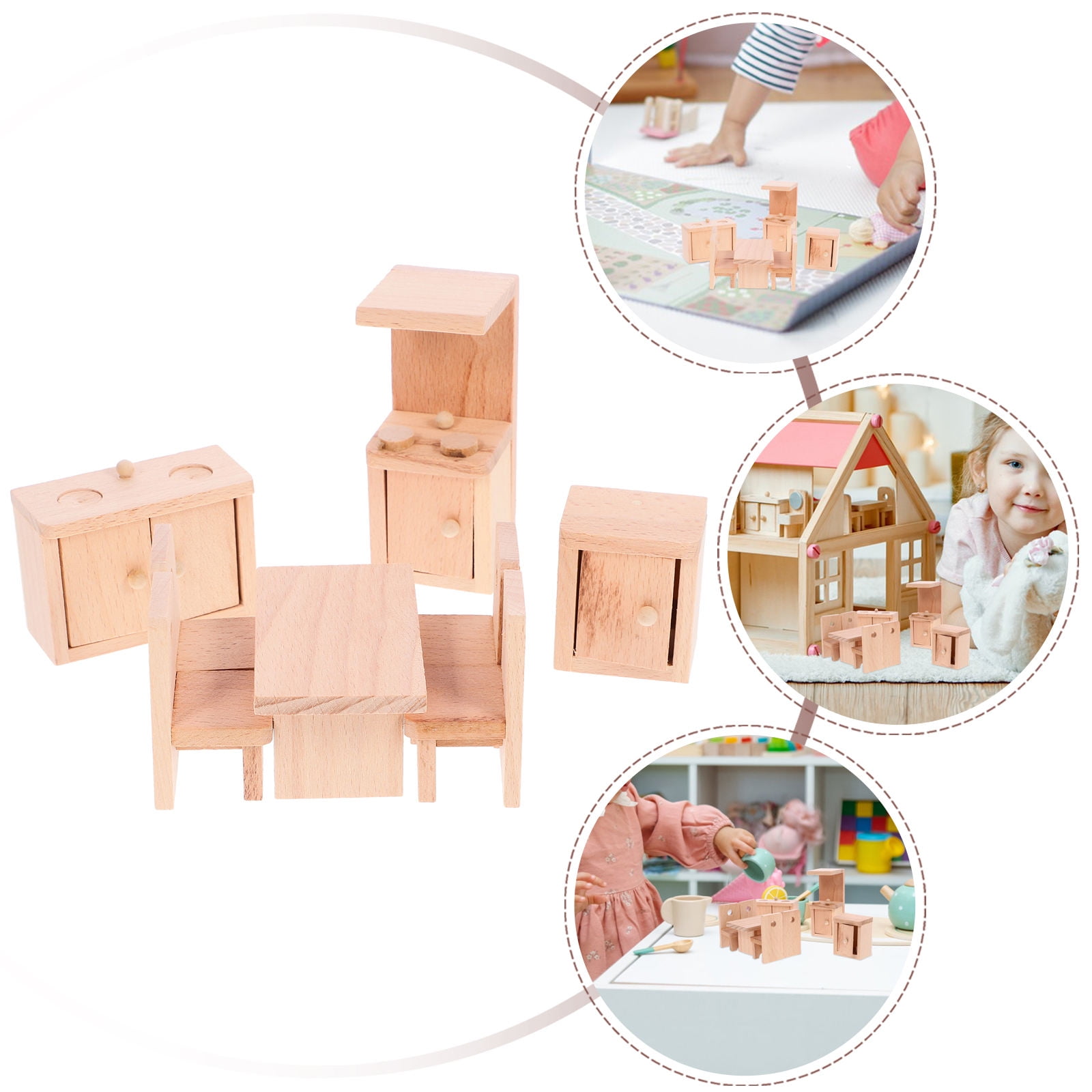 Raindrops Khaki Wood Miniature Furniture Set for Doll House Decoration ...