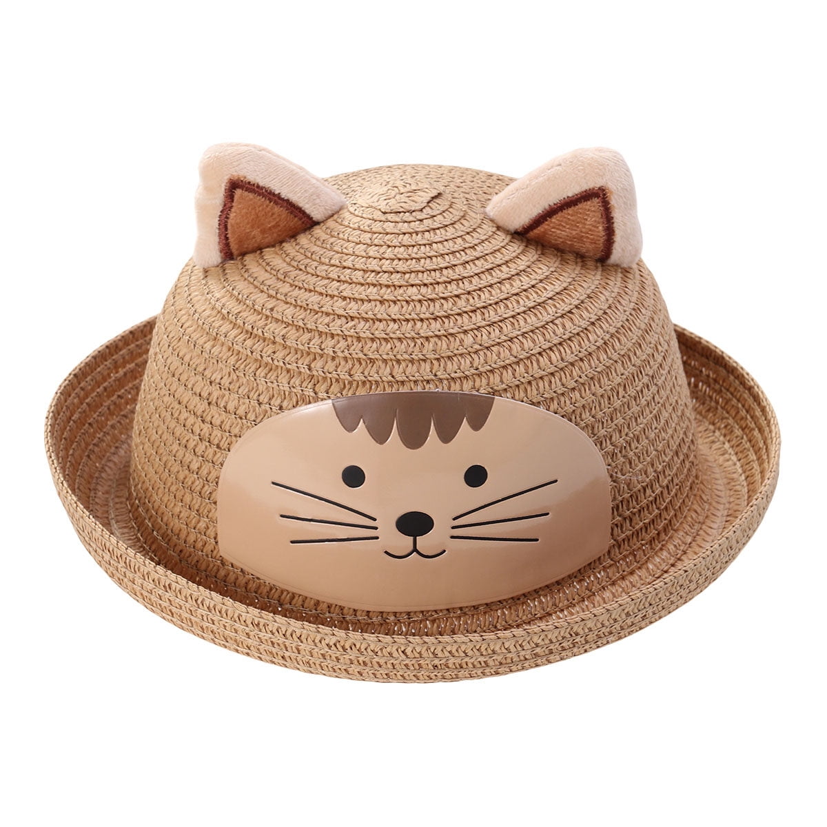 Raindrops Kids Summer Beach Hat Cartoon Cat Straw Hat Animal Hat(Khaki ...