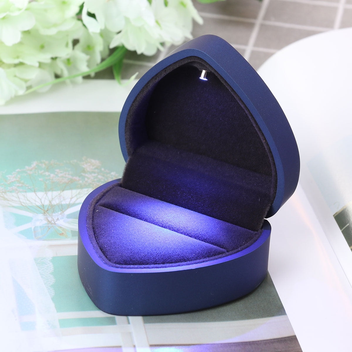 Raindrops LED Lighted Heart Shape Ring Box for Wedding Anniversaries ...