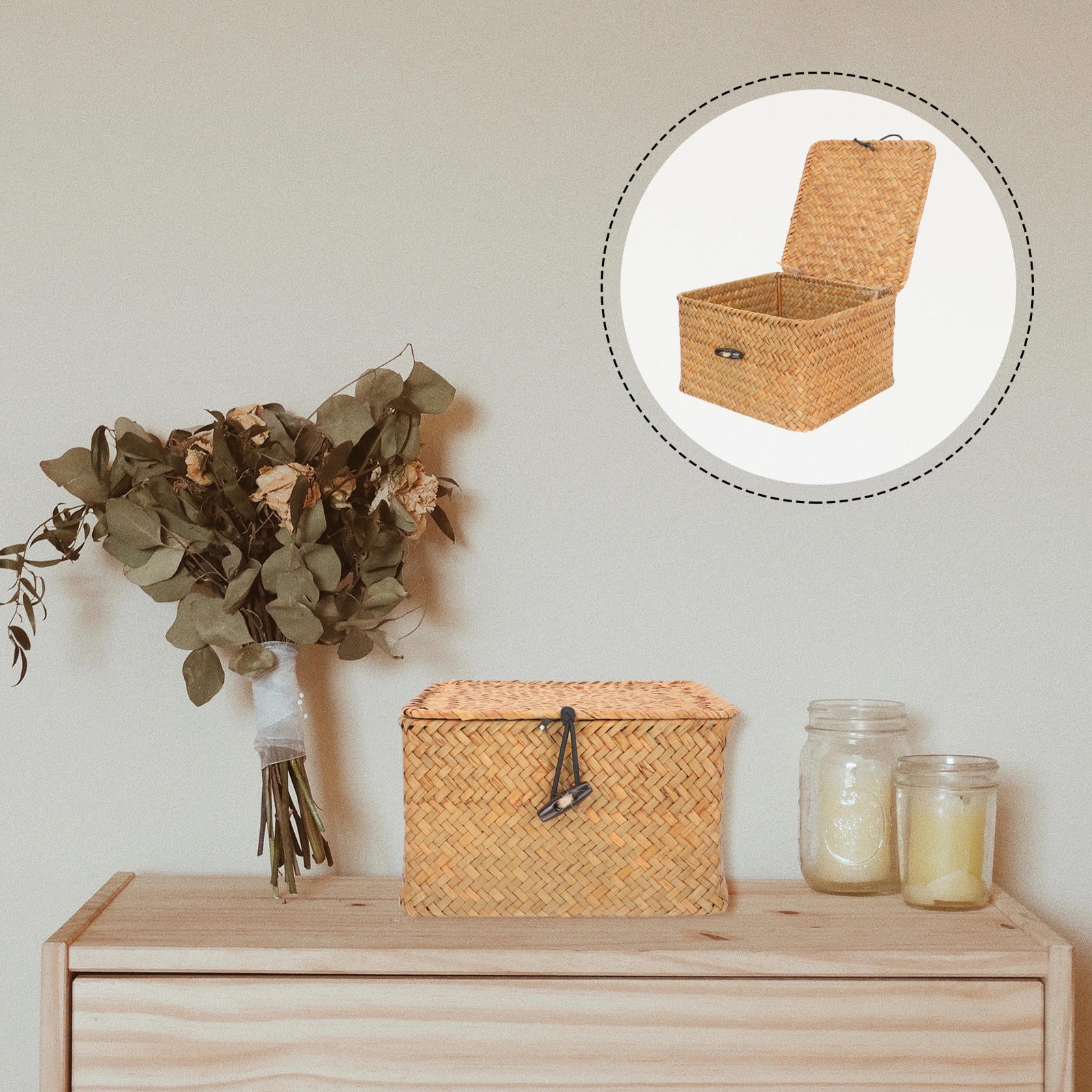 Raindrops Light Yellow Rattan Storage Box for Snacks and Sundries Multi ...