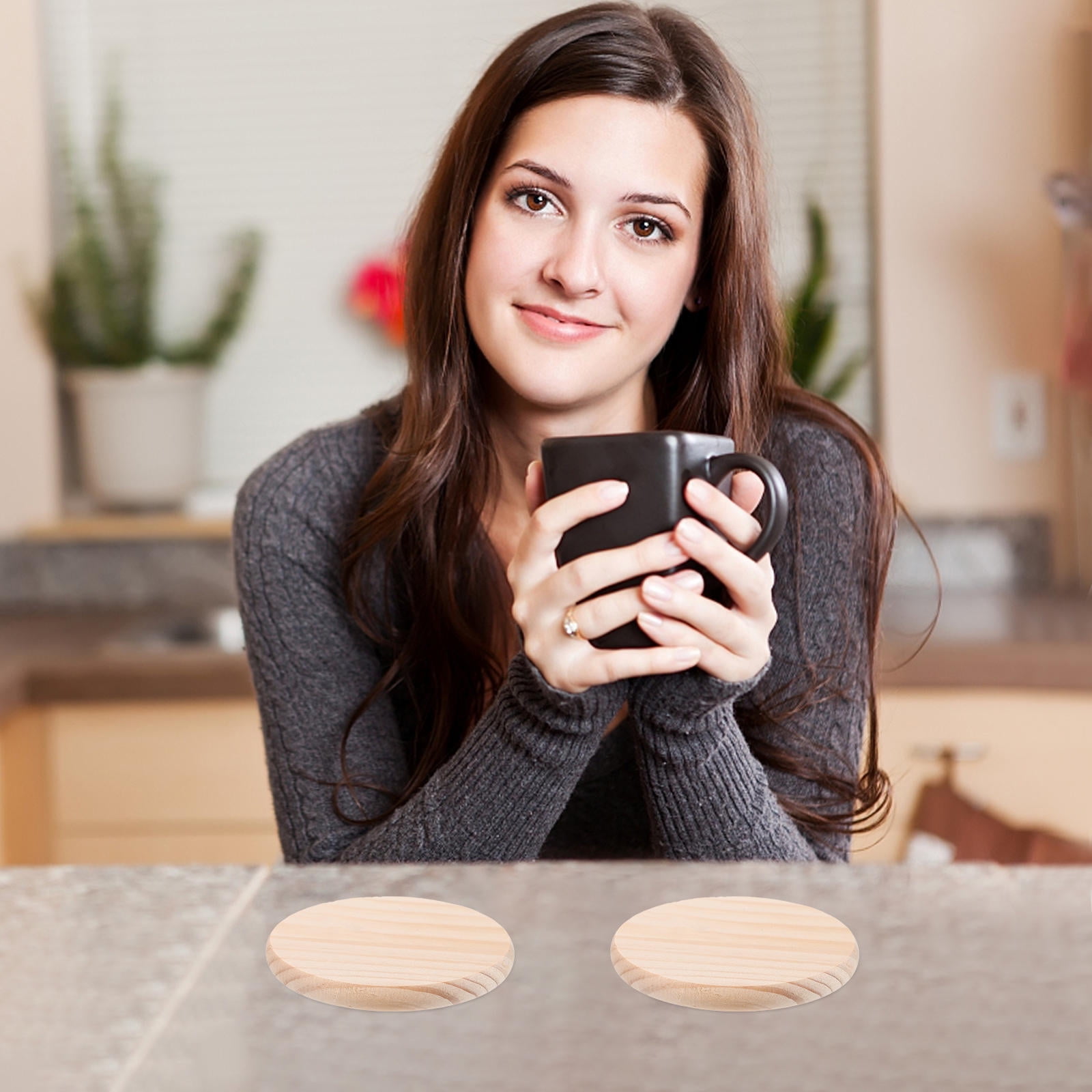 Raindrops Light Yellow Wood Coasters for Crafts DIY Blank Coasters with ...