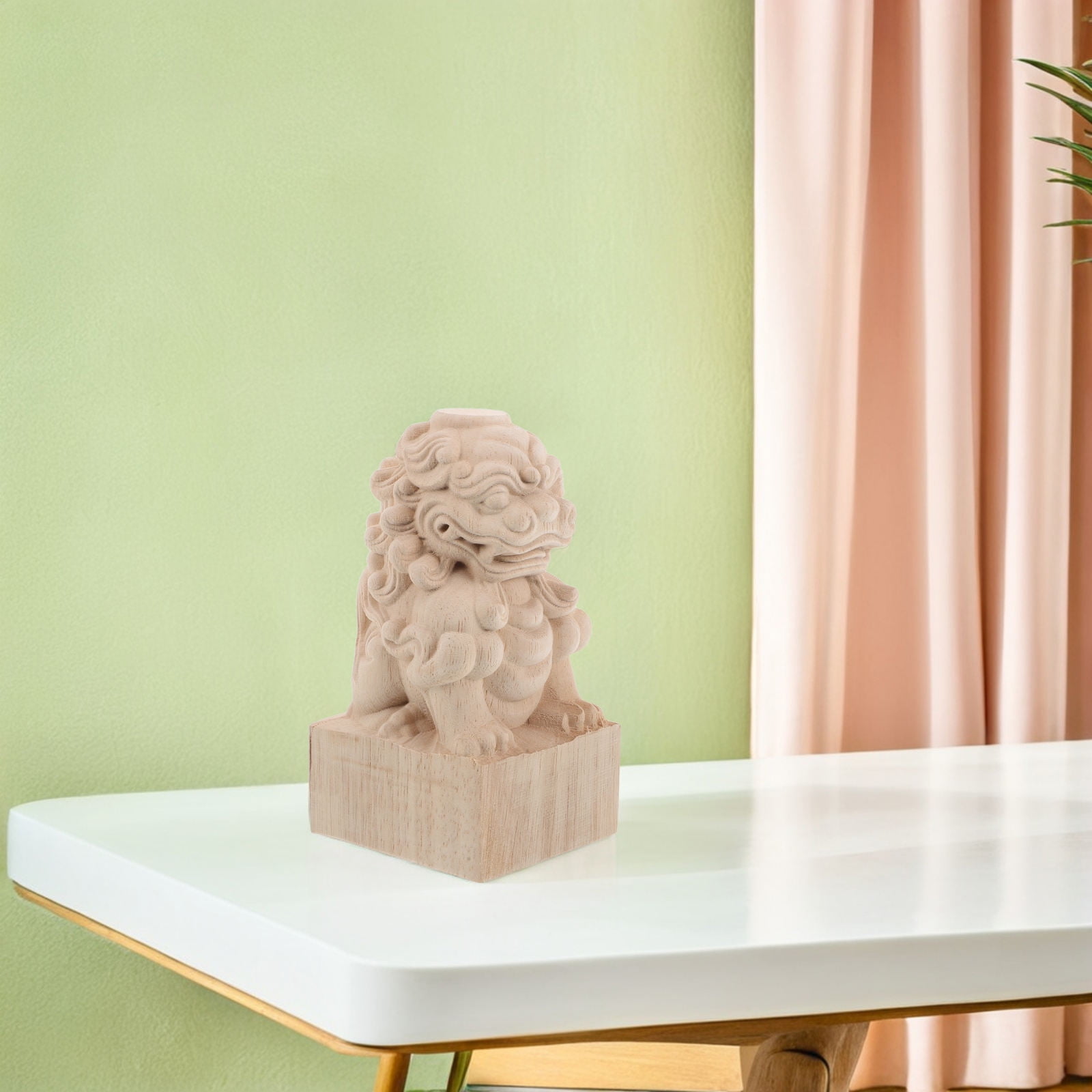 Raindrops Lion Post Finials Unfinished Wooden Guardian Lion Statue ...