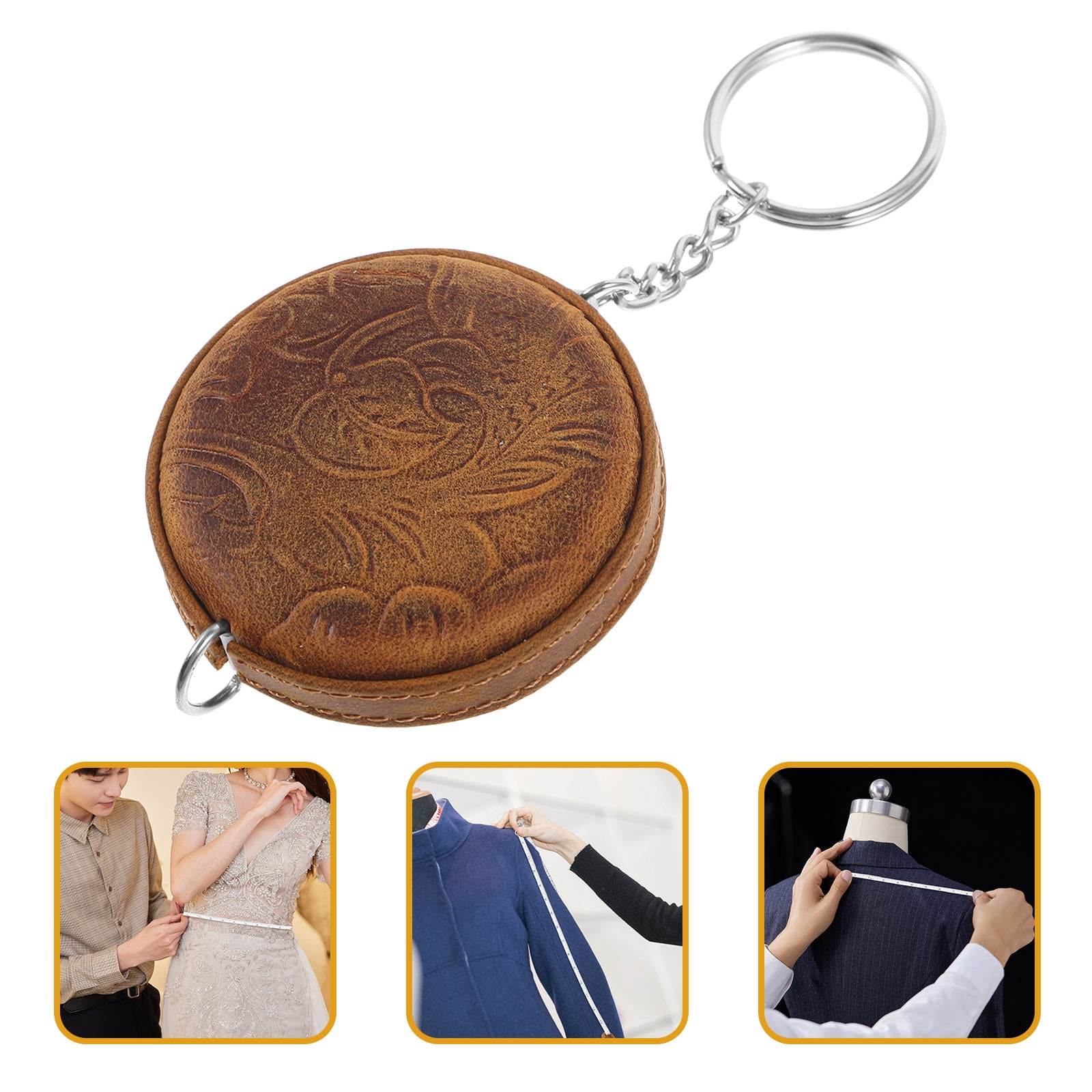 Raindrops Round Retractable Tape Measure Keychain with Brown Cover ...