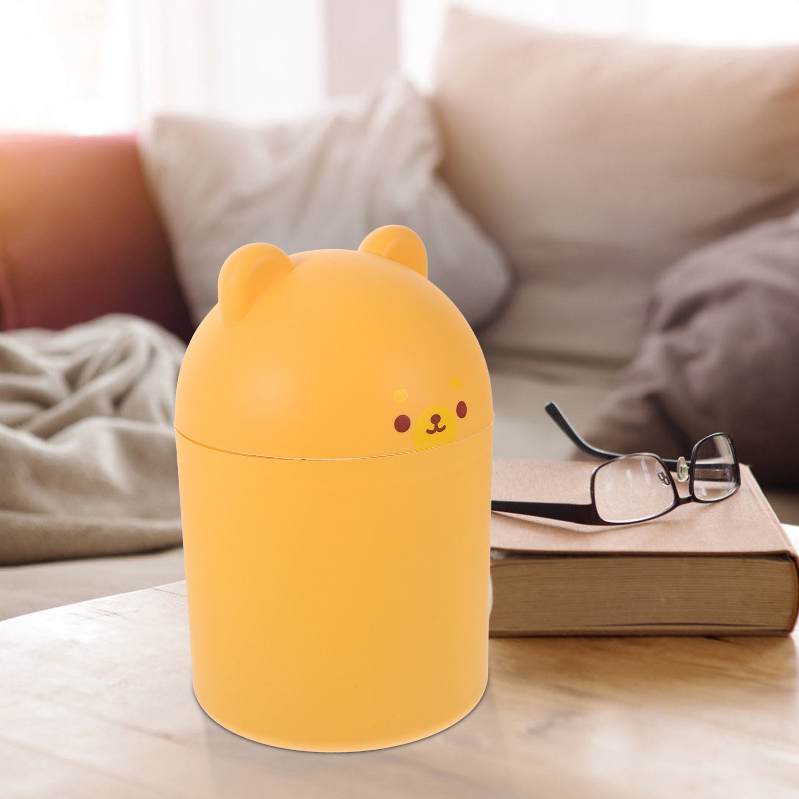Raindrops Mini Trash Can With Lid - Cartoon Bear Mini Desk Trash Can ...