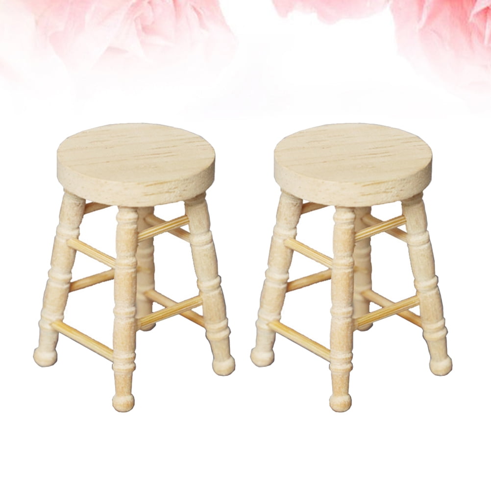 Raindrops Mini Wooden Furniture Model Beige Round Stool Toy for Kids ...