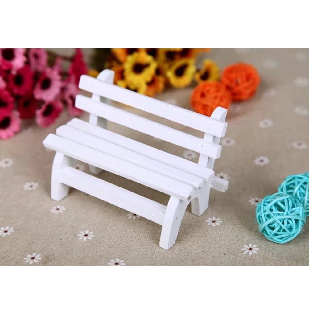 Raindrops Miniature Landscape Ornament Wooden White Double Garden Bench ...