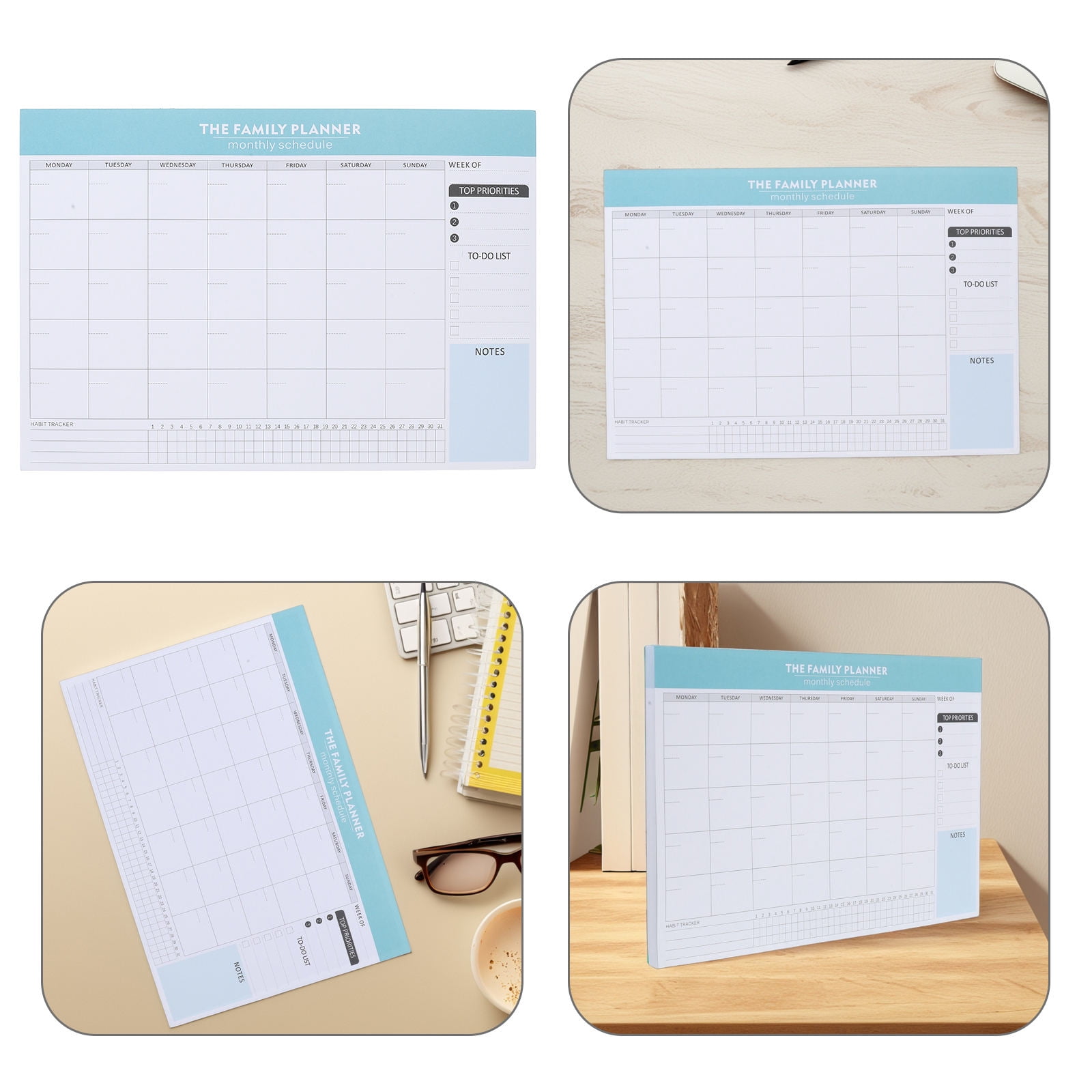 Raindrops Simple Design Blue Monthly Planner Notepad for Goal Setting ...