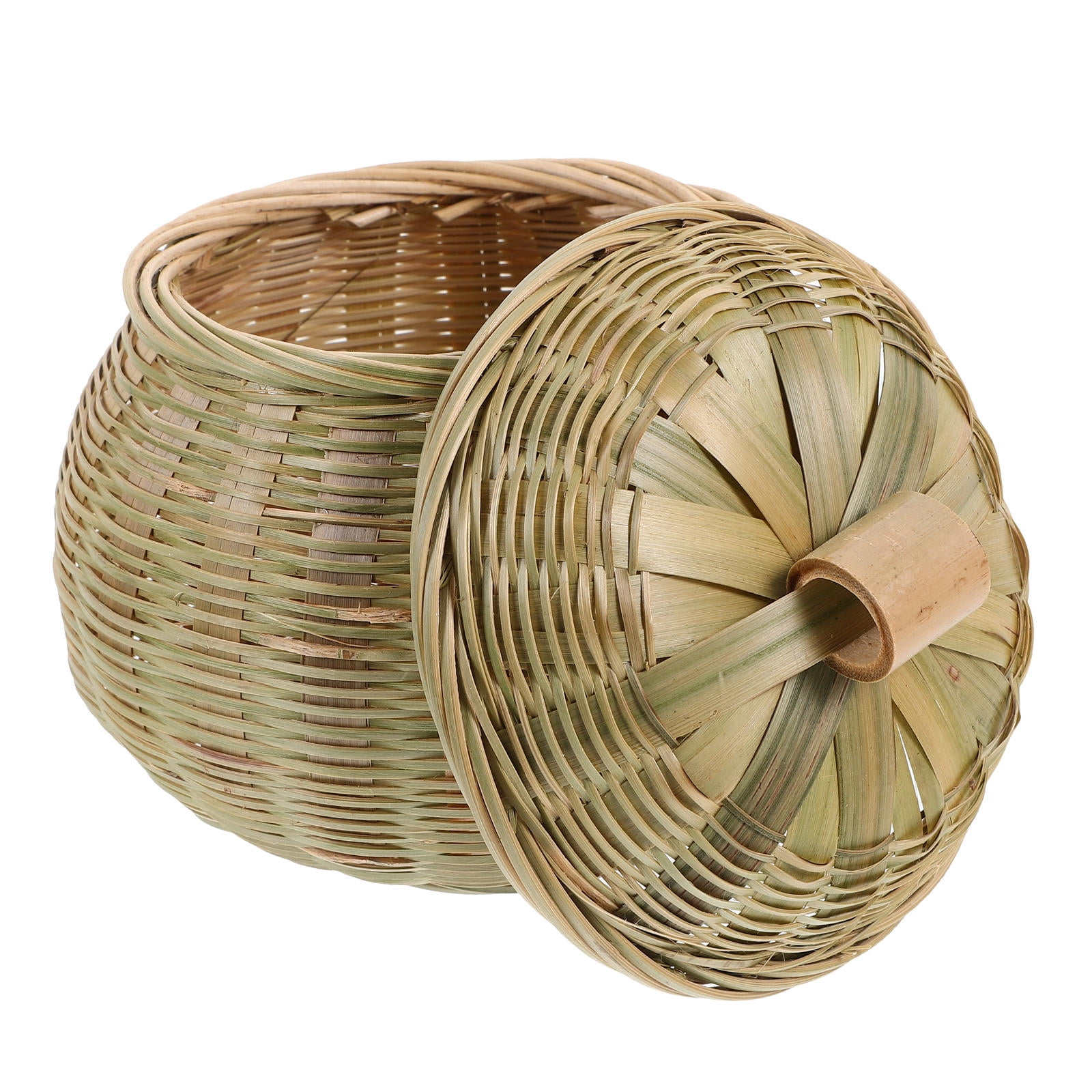 Raindrops Multifunctional Round Bamboo Woven Storage Basket with Lid ...