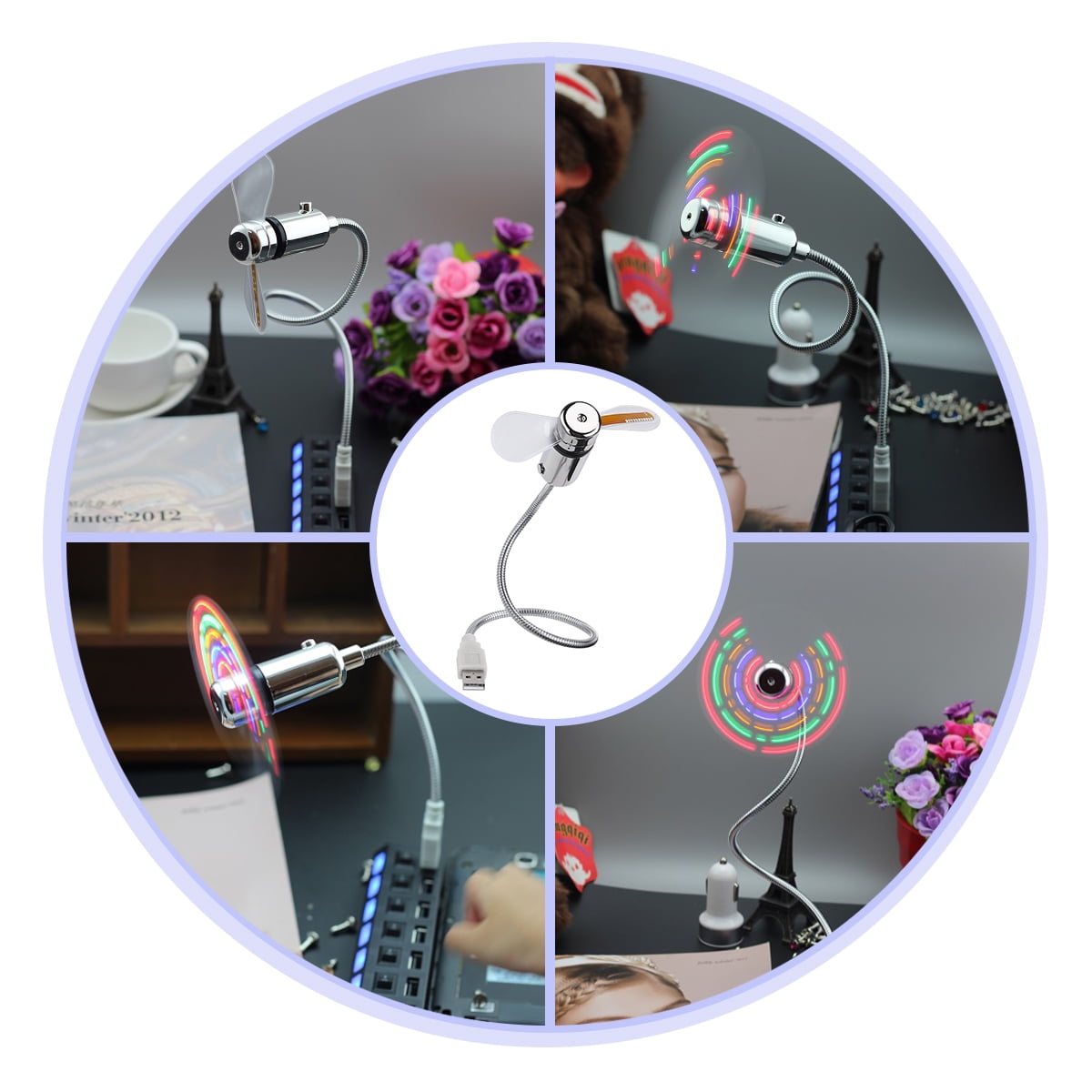PIXNOR Mini USB Fan with 64 Colorful LED Patterns Circular Display ...