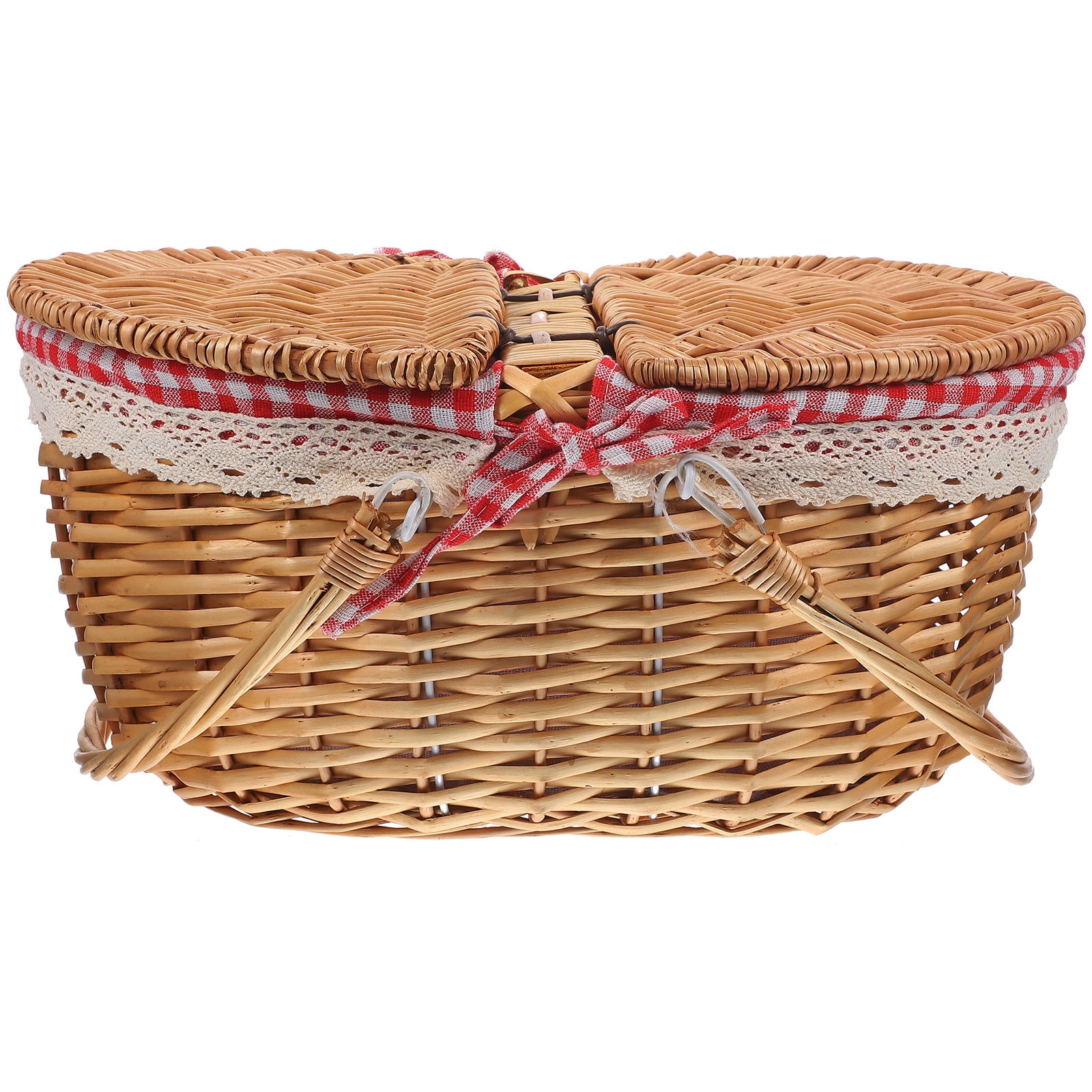 Raindrops Picnic Basket with Handles and Lid Wicker Woven Basket Rustic ...