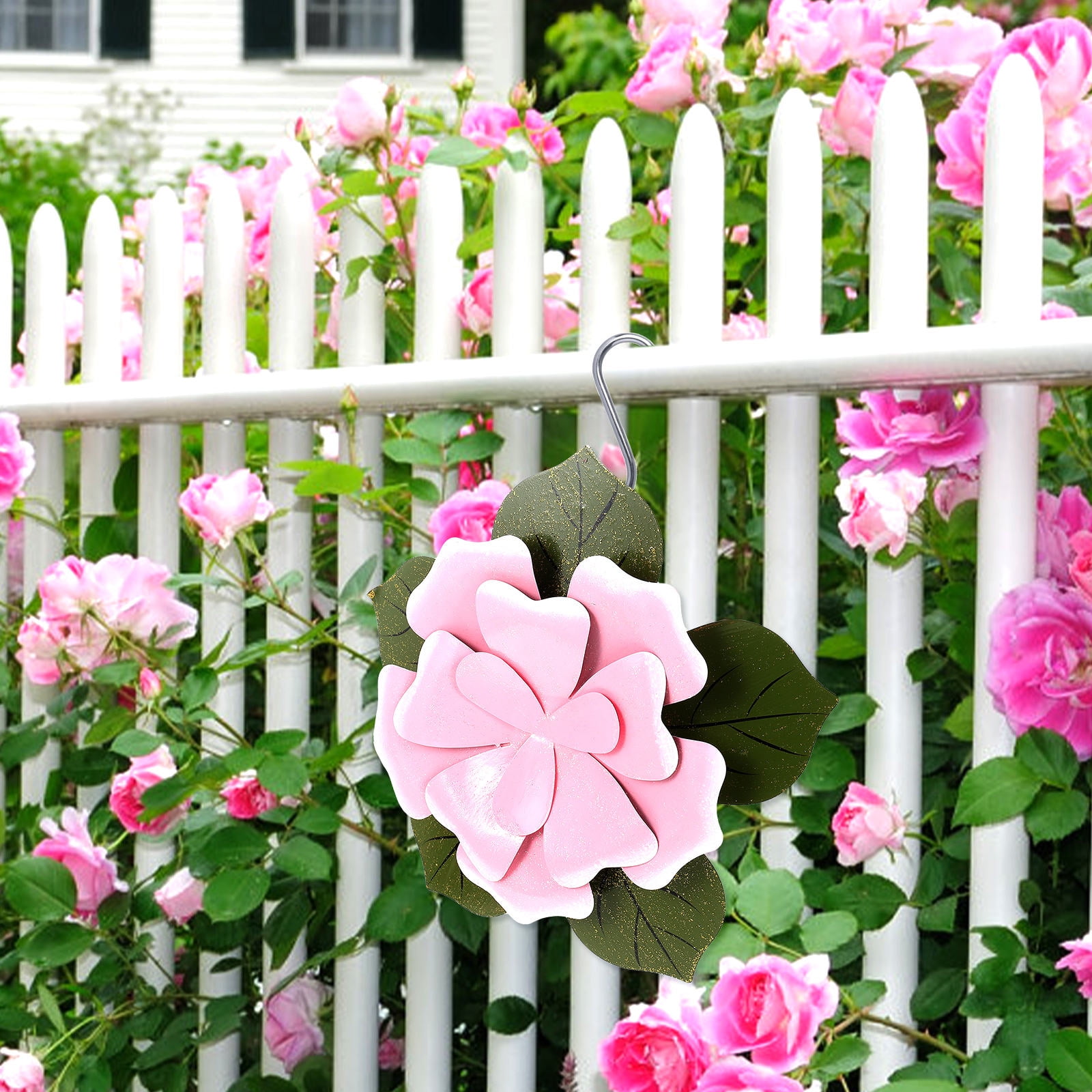 Raindrops Pink Iron Flower Wall Decor with Realistic 3D Rose Design for ...