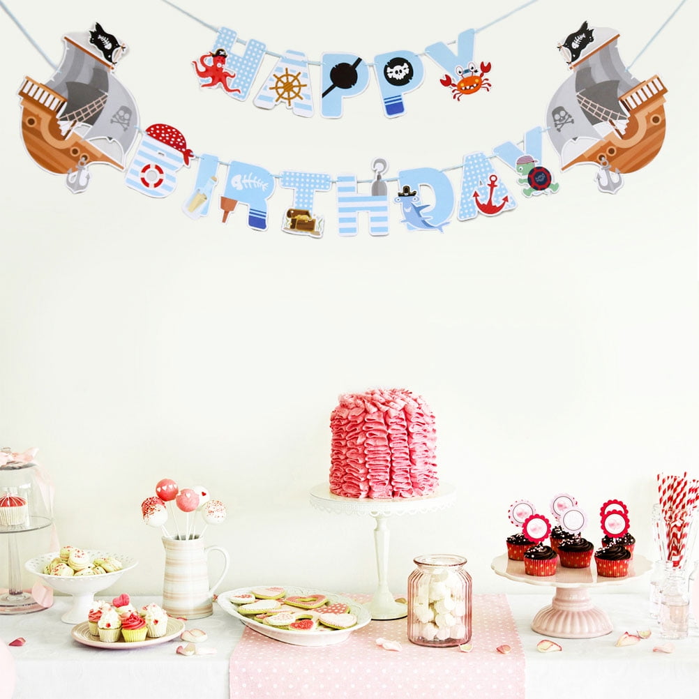 Raindrops Pirate Ship Birthday Party Banner Set of 2PCS for Kids Theme ...