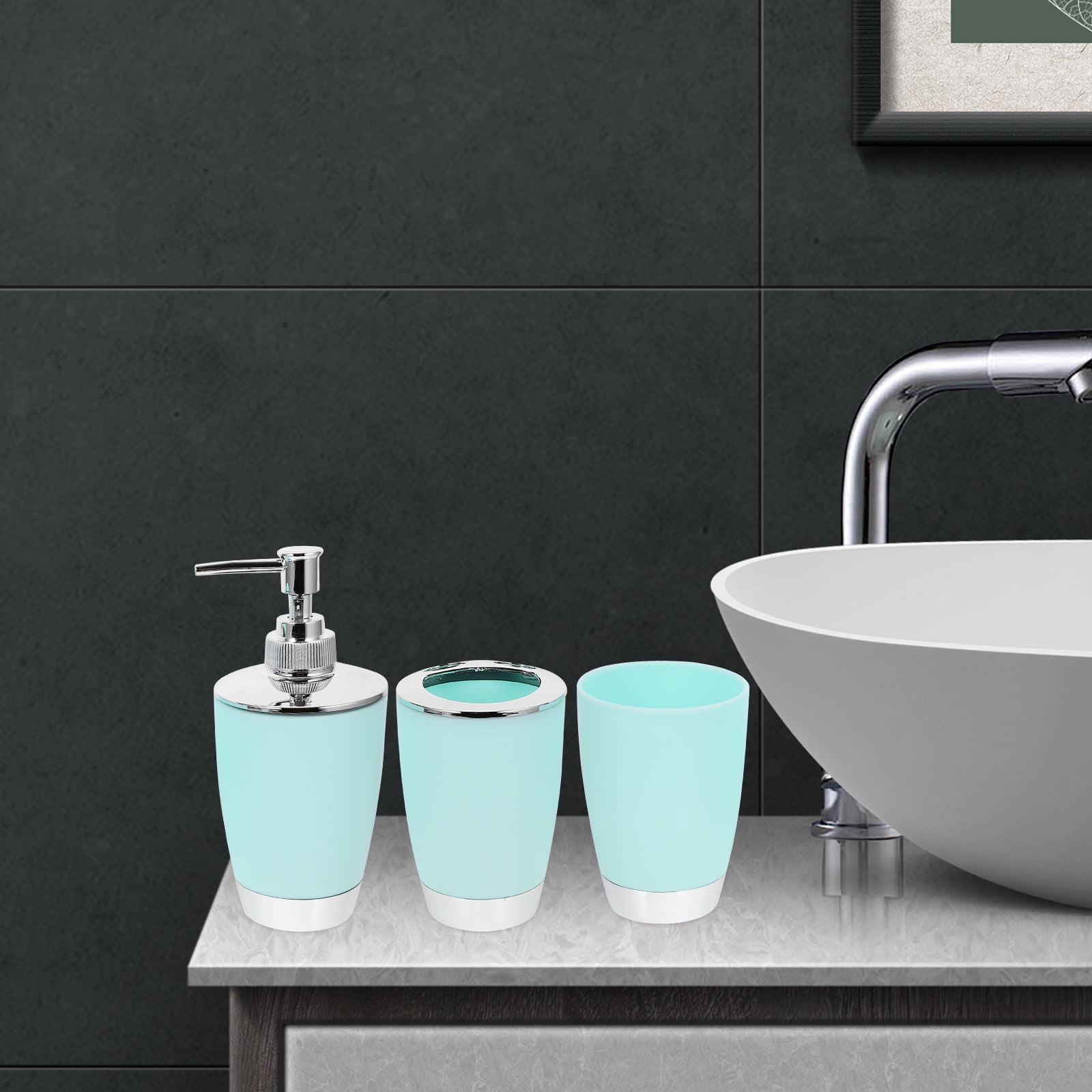 Raindrops Plastic Bathroom Kit Tooth Tumblers Trash Can with Lid Blue ...