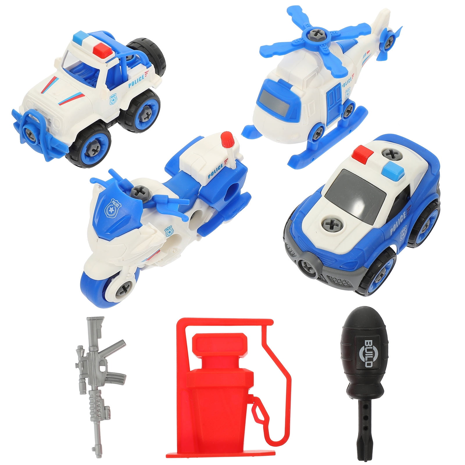 Raindrops Police Vehicle Toy Set for Kids Assembly Car Playset Made of ...