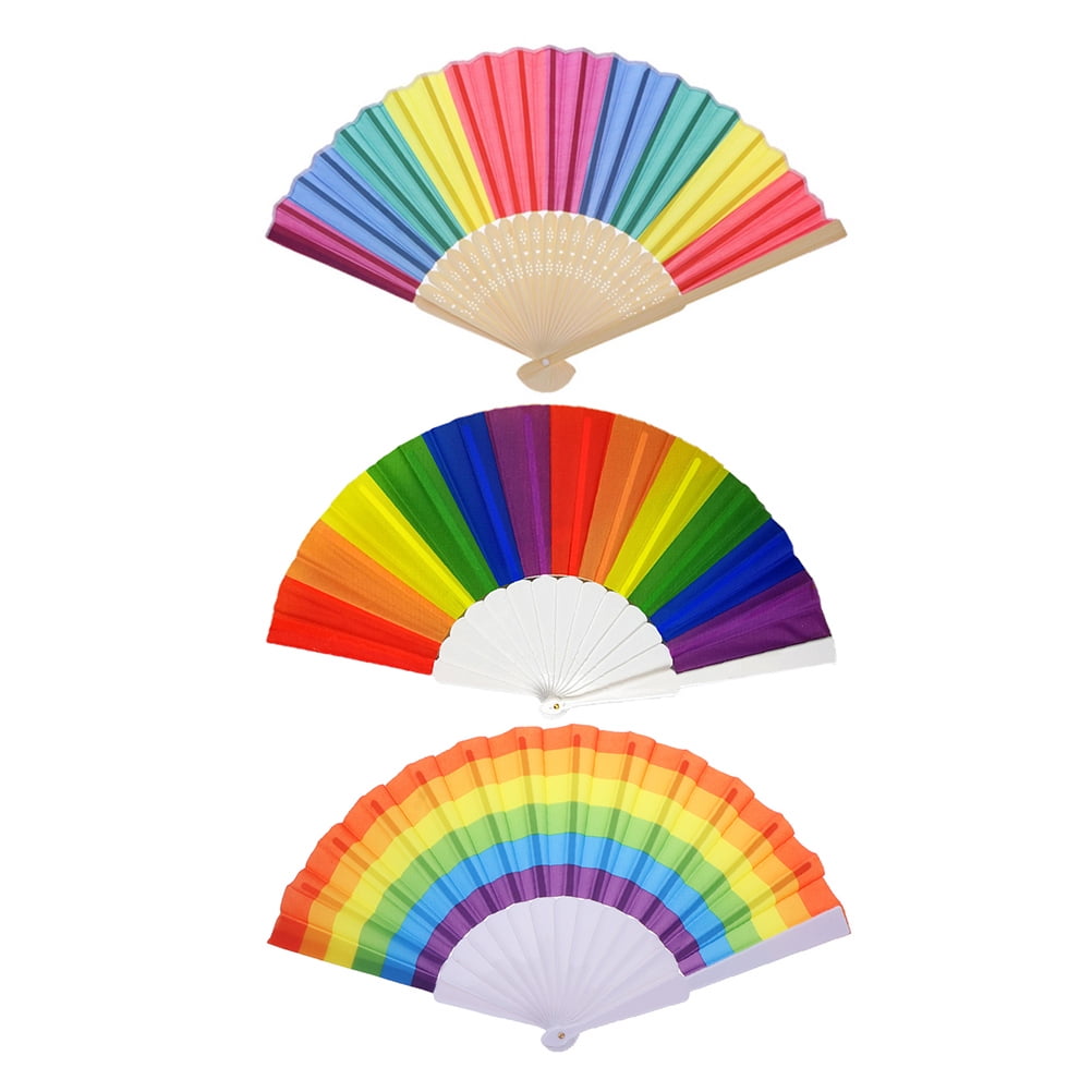 Raindrops Rainbow Folding Fans Assorted Color Plastic Hand Fans for ...
