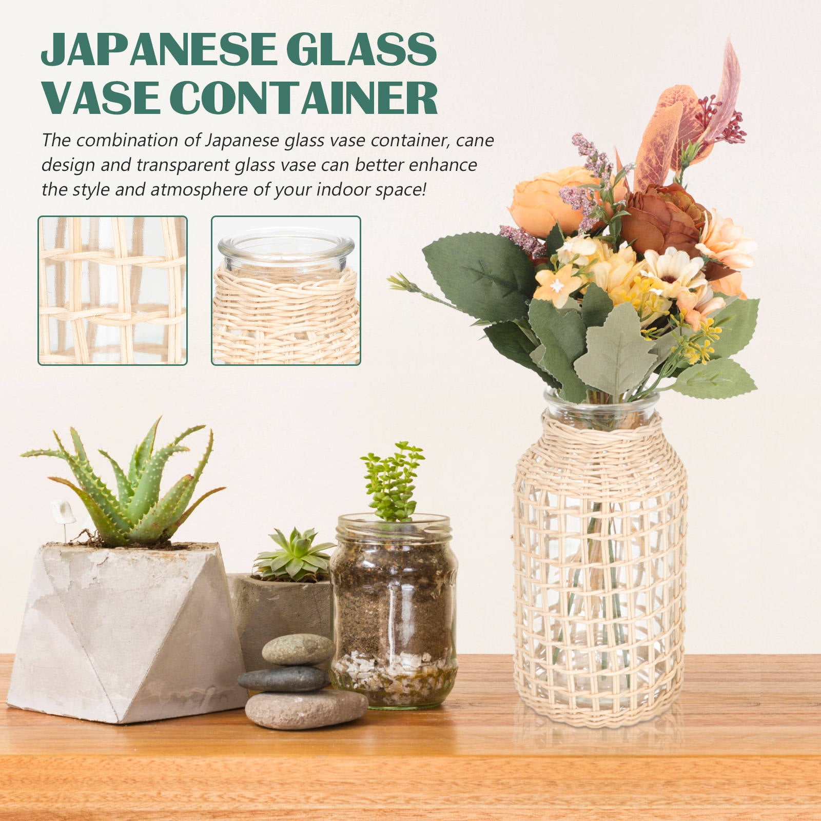 Raindrops Rattan Glass Vase Clear Desktop Vases Home Decor Floral ...