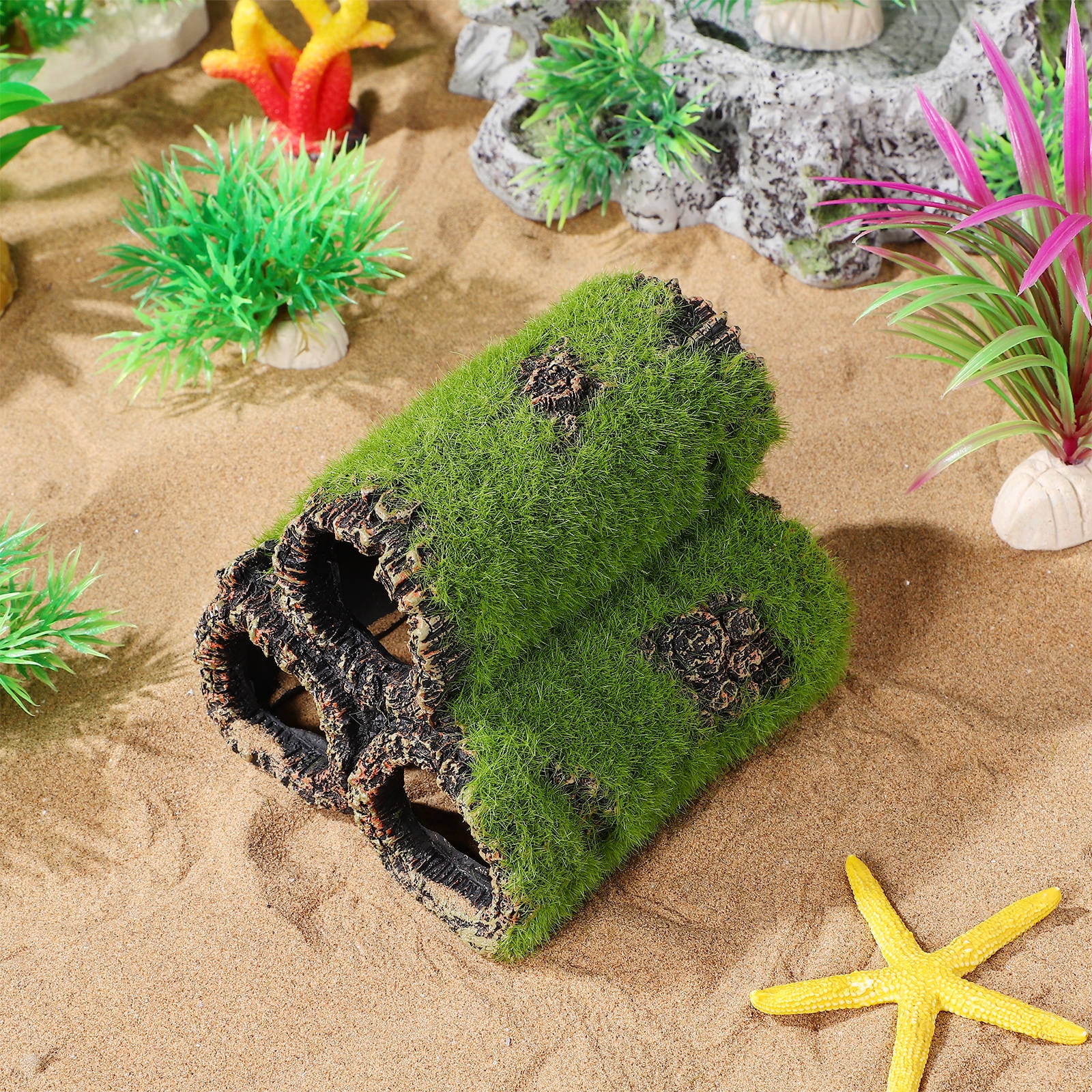 Raindrops Realistic Green Hollow Tree Trunk Aquarium Decor Fish Hideout ...