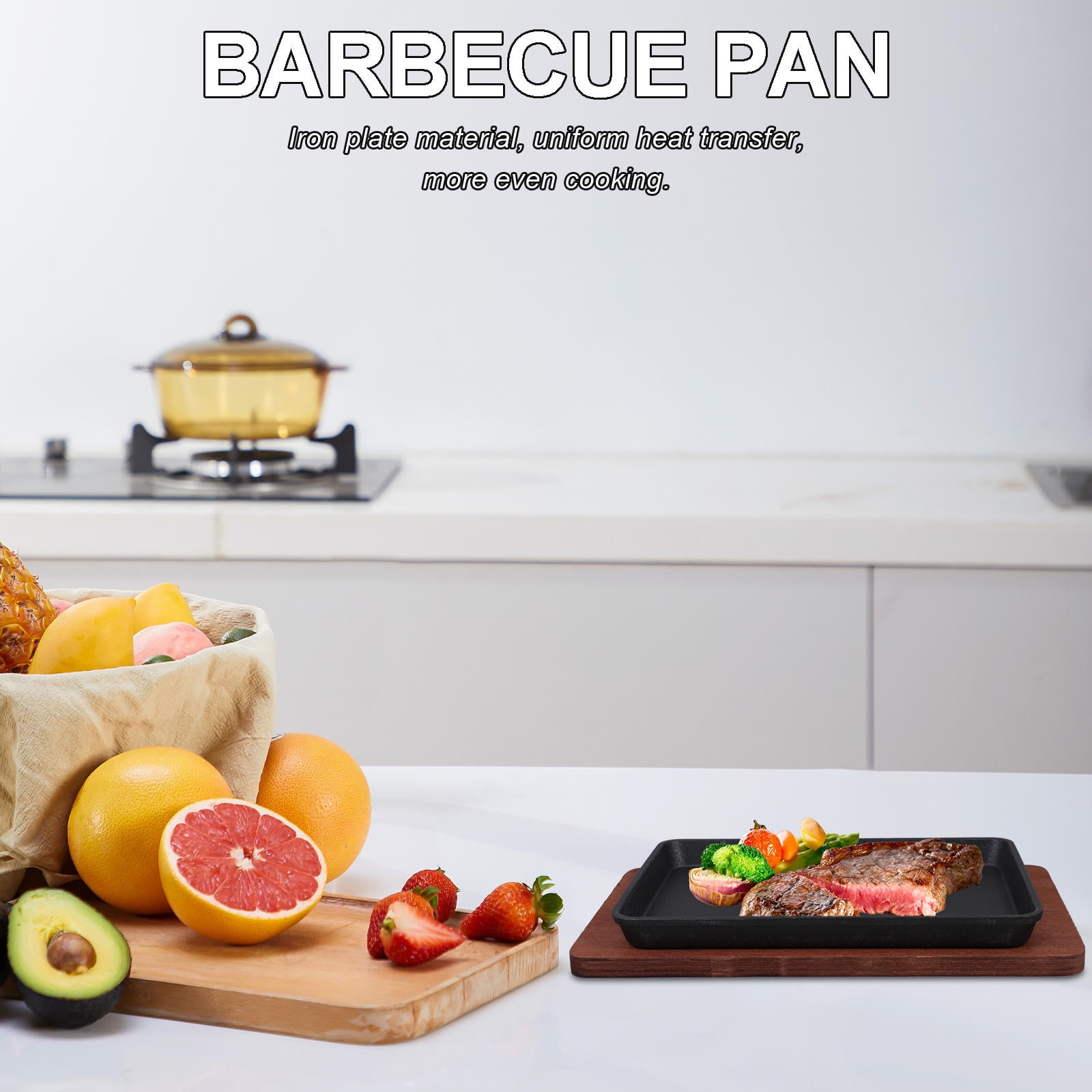 Raindrops Rectangular Cast Iron Fajita Skillet with Wood Base, Non ...