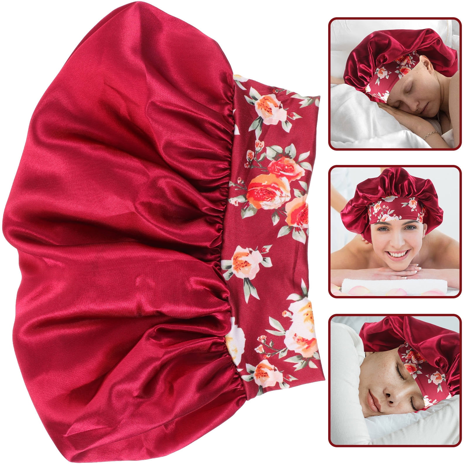 Raindrops Red Large Polyester Hair Bonnet with Elastic Band for ...