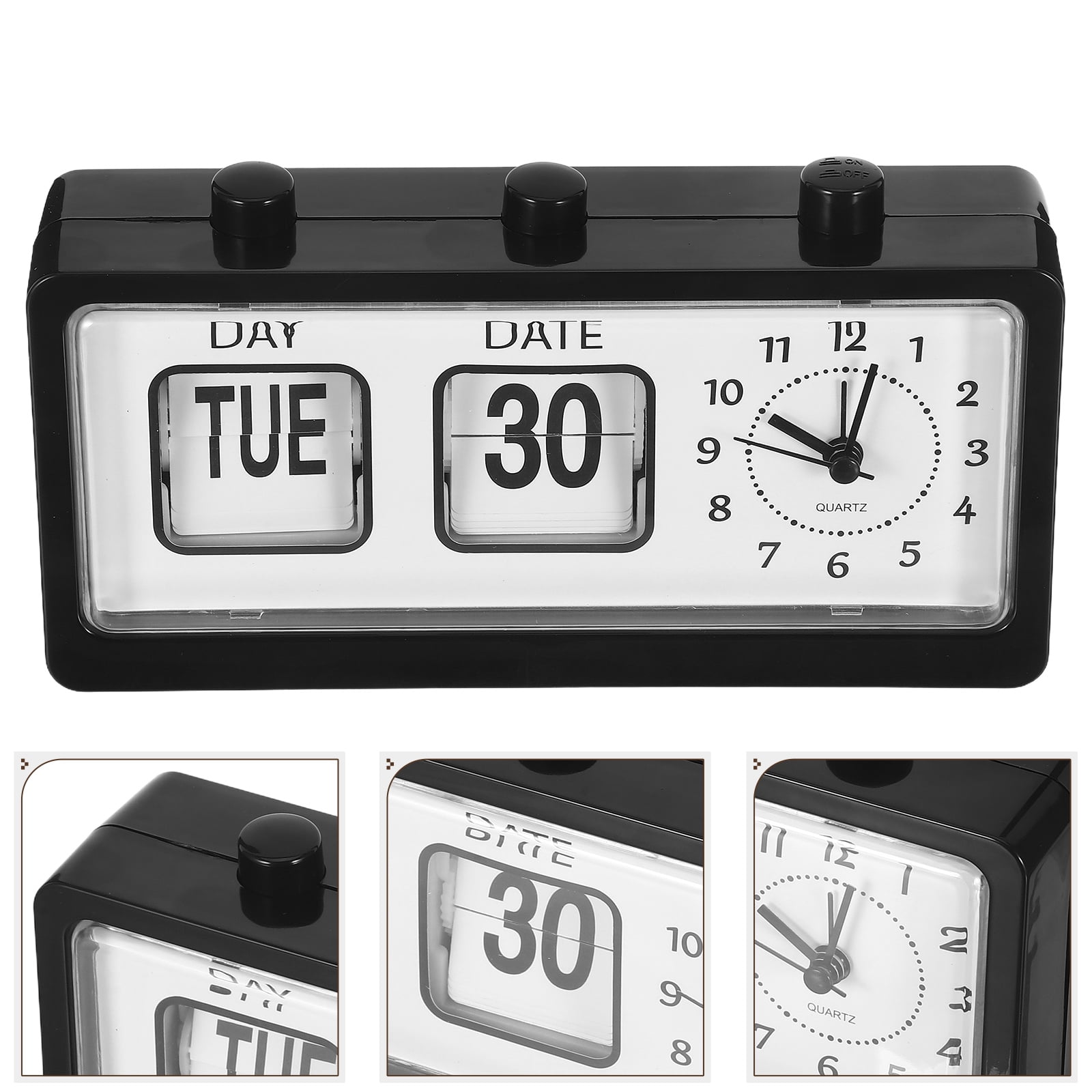 Raindrops Black Retro Style Flip Clock with Manual Date Display and ...