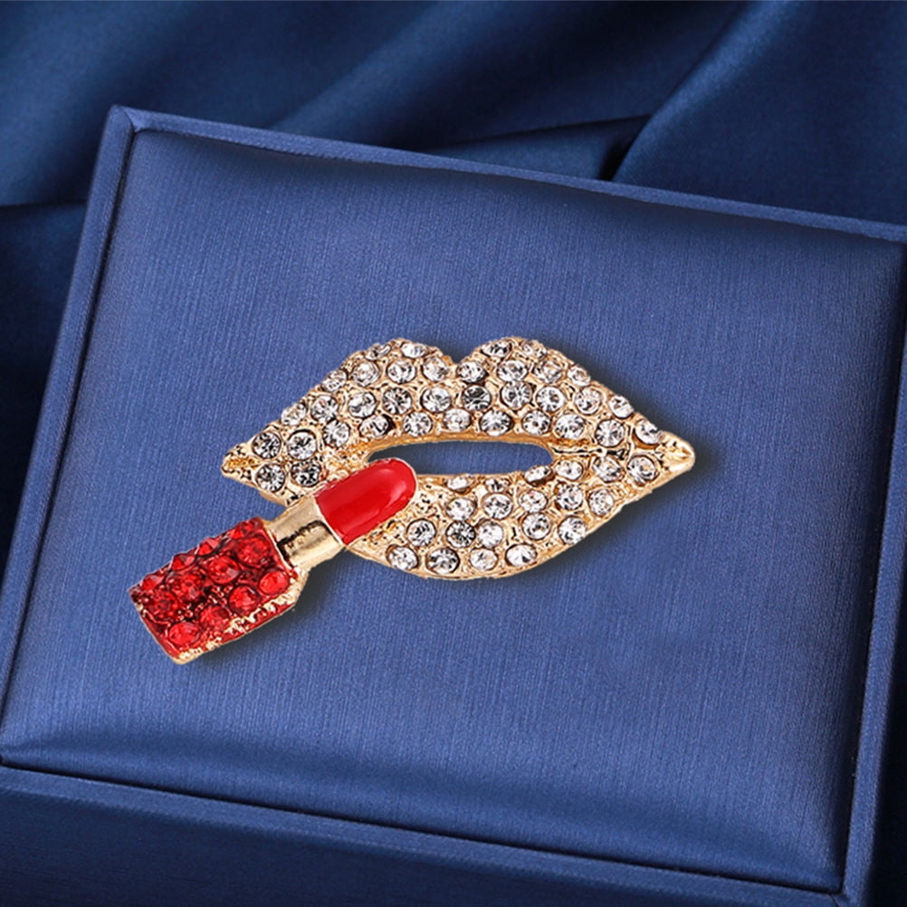 Raindrops Rhinestone Lip Brooch Pin for Women Clothes Decoration with Durable Alloy Material ...
