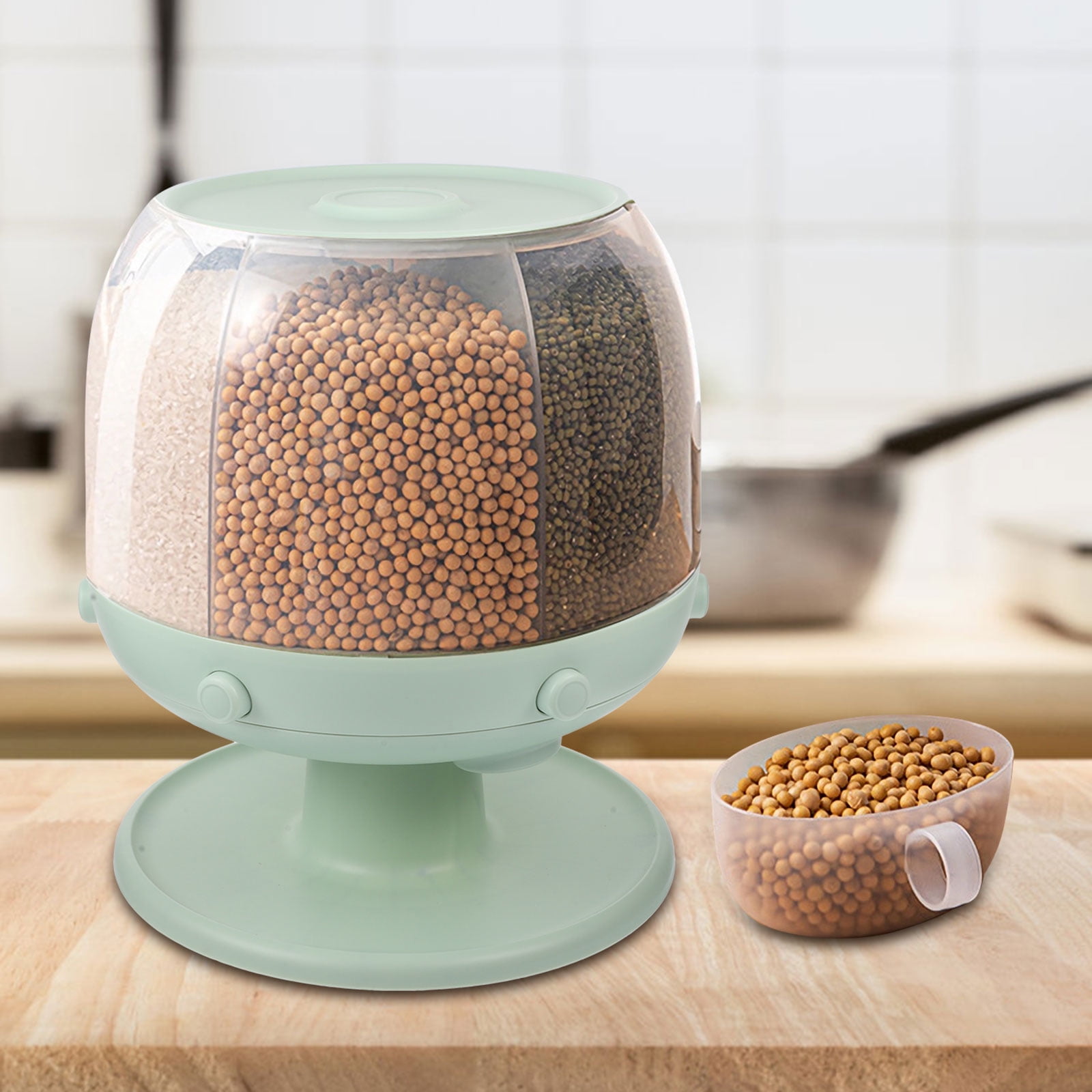Raindrops Rotatable Rice Dispenser Kitchen Countertop Cereal Container ...