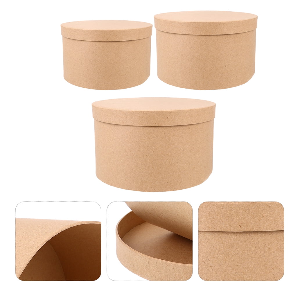 Raindrops Round Kraft Paper Boxes with Lid for Home Khaki Color and ...