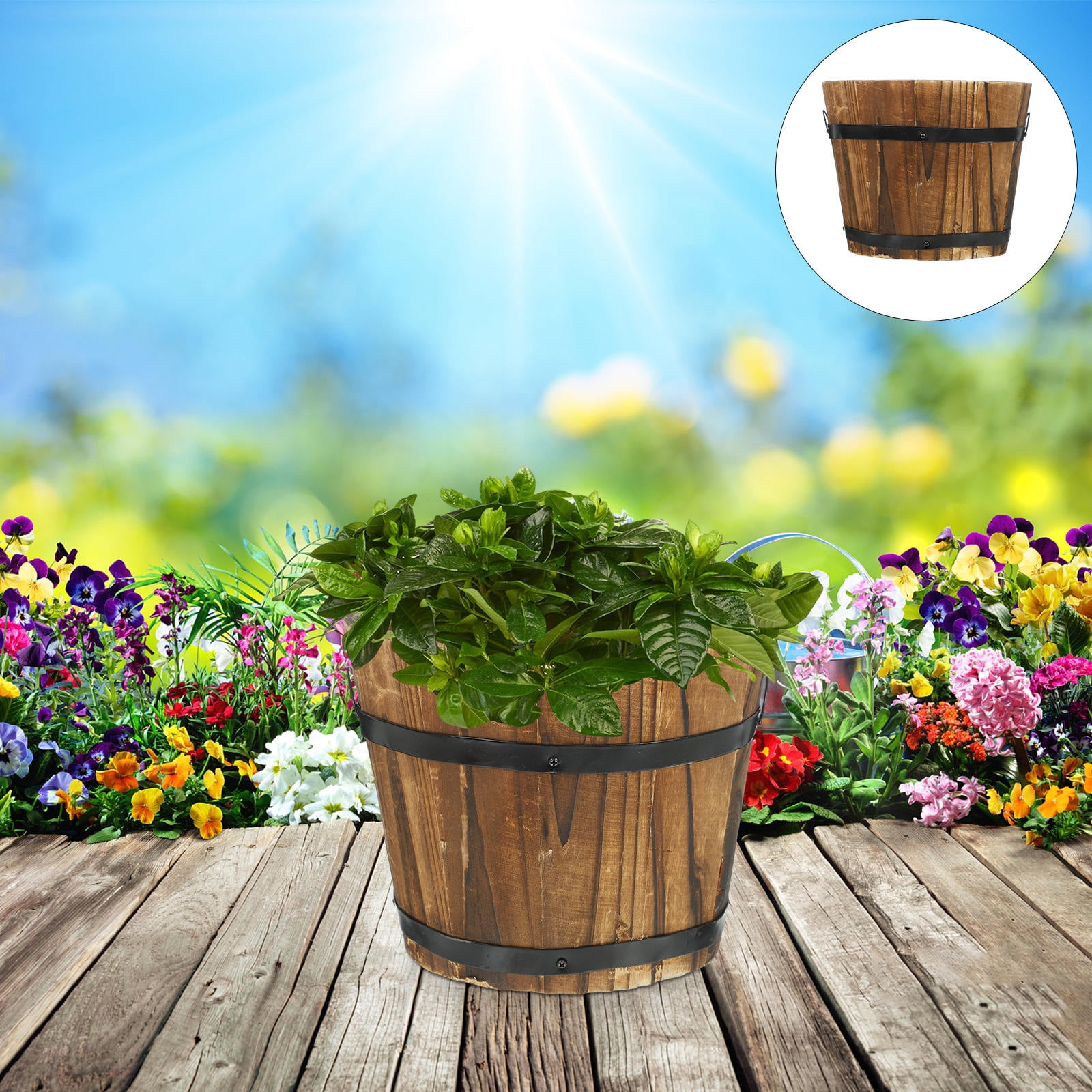 Raindrops Rustic Wood Bucket Flower Pots Succulents Planter Decoration ...