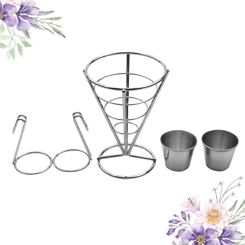 Raindrops Silver Iron French Fries Stand Cone Basket for Snacks Storage ...