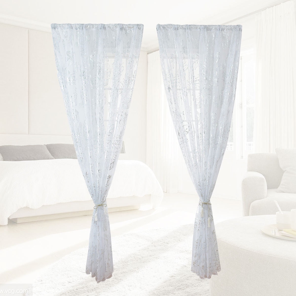 Raindrops Silver Sheer Rod Shading Voile Curtain Polyester Decorative ...
