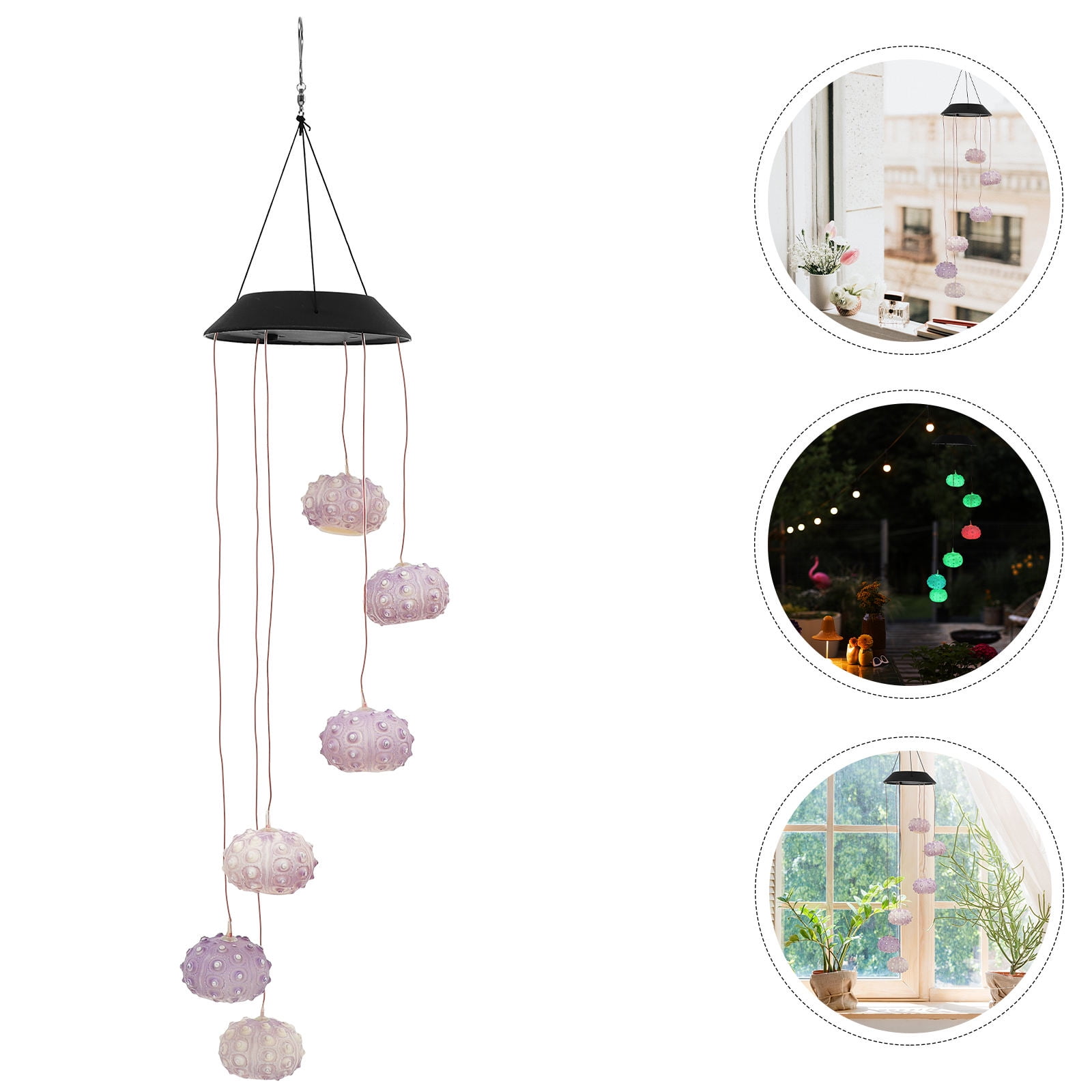Raindrops Solar Powered Color Changing LED Wind Chime with Sea Urchin ...