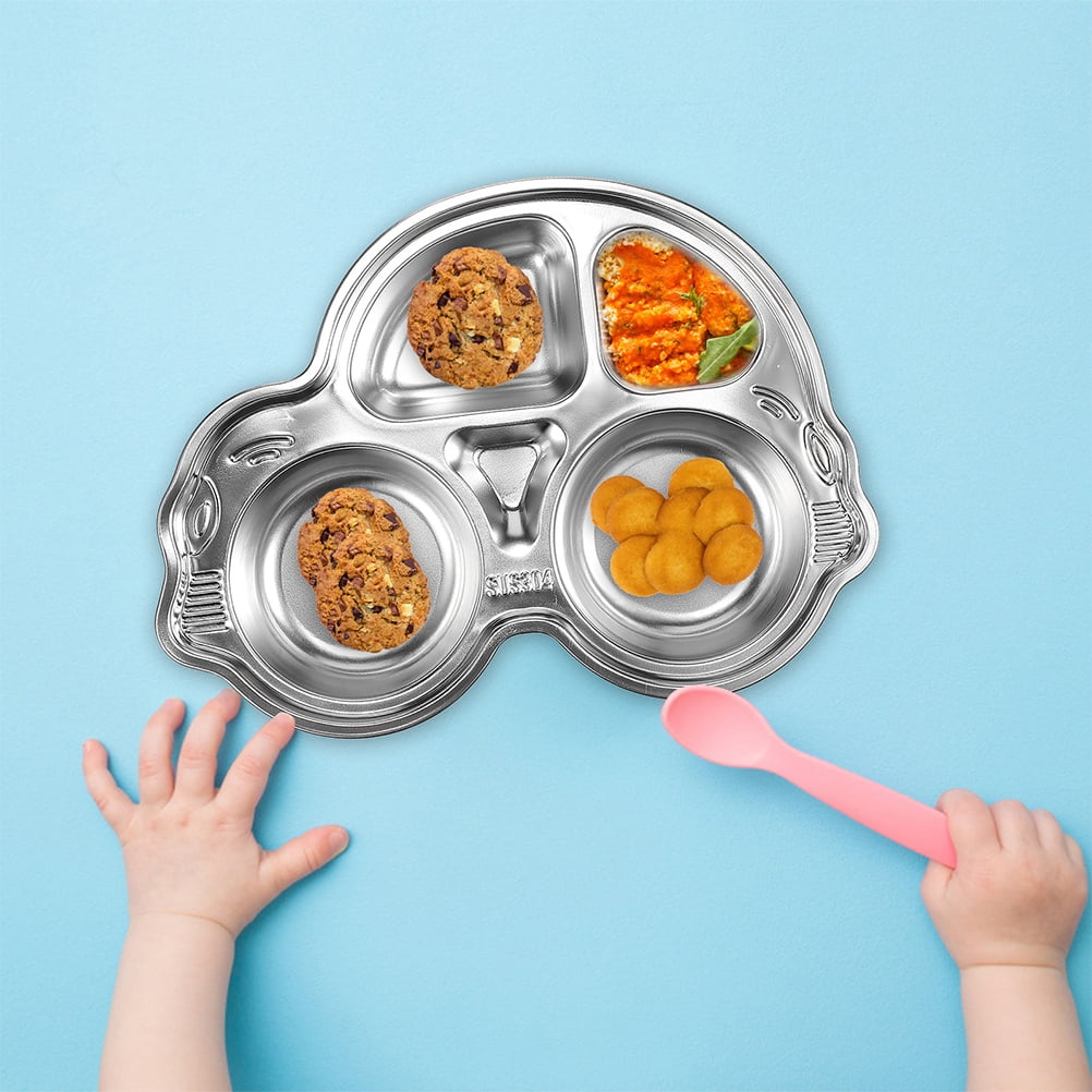 Raindrops Stainless Steel Divided Food Plate for Kids with Cartoon ...