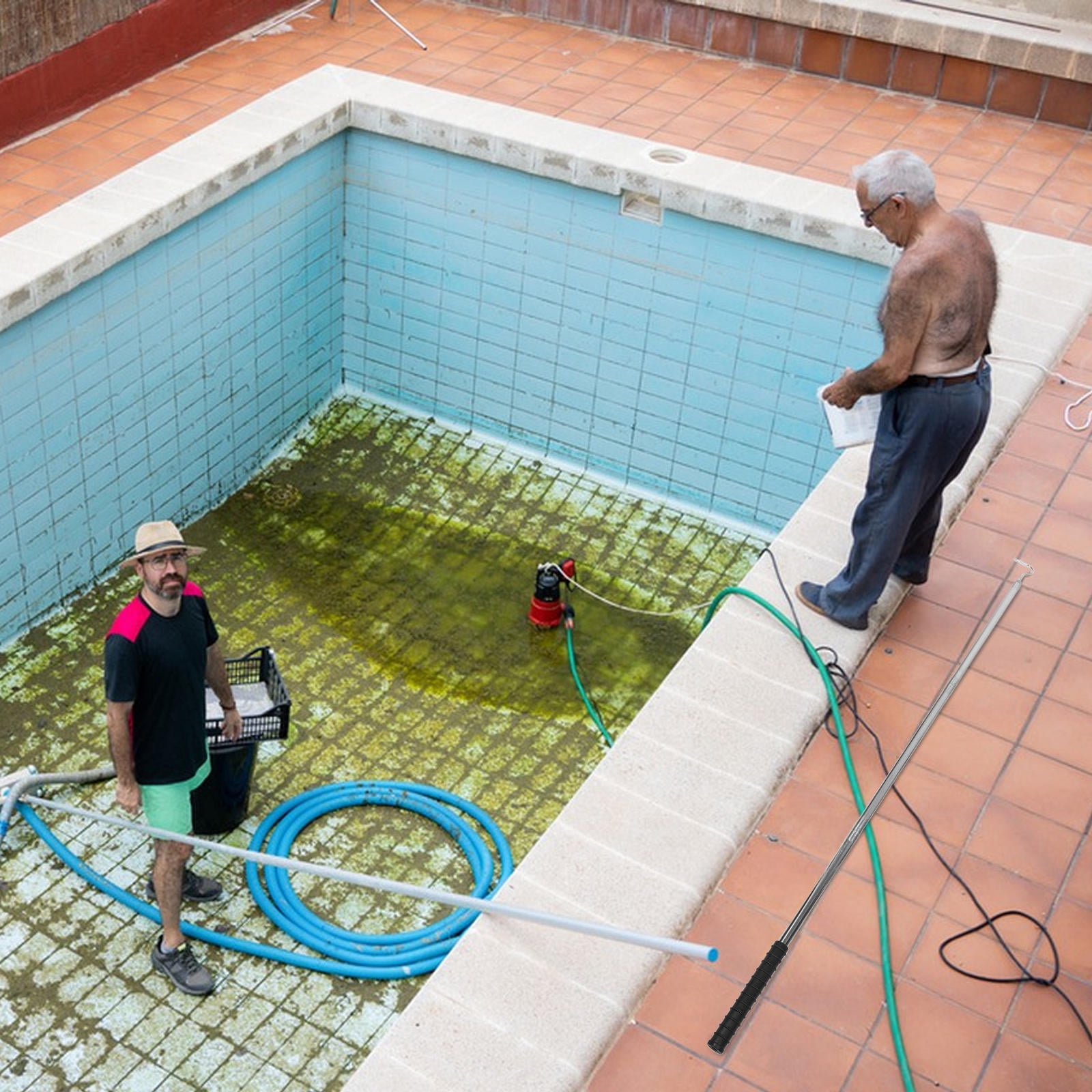 Raindrops Stainless Steel Pool Skimmer Retrieval Tool with Detachable ...