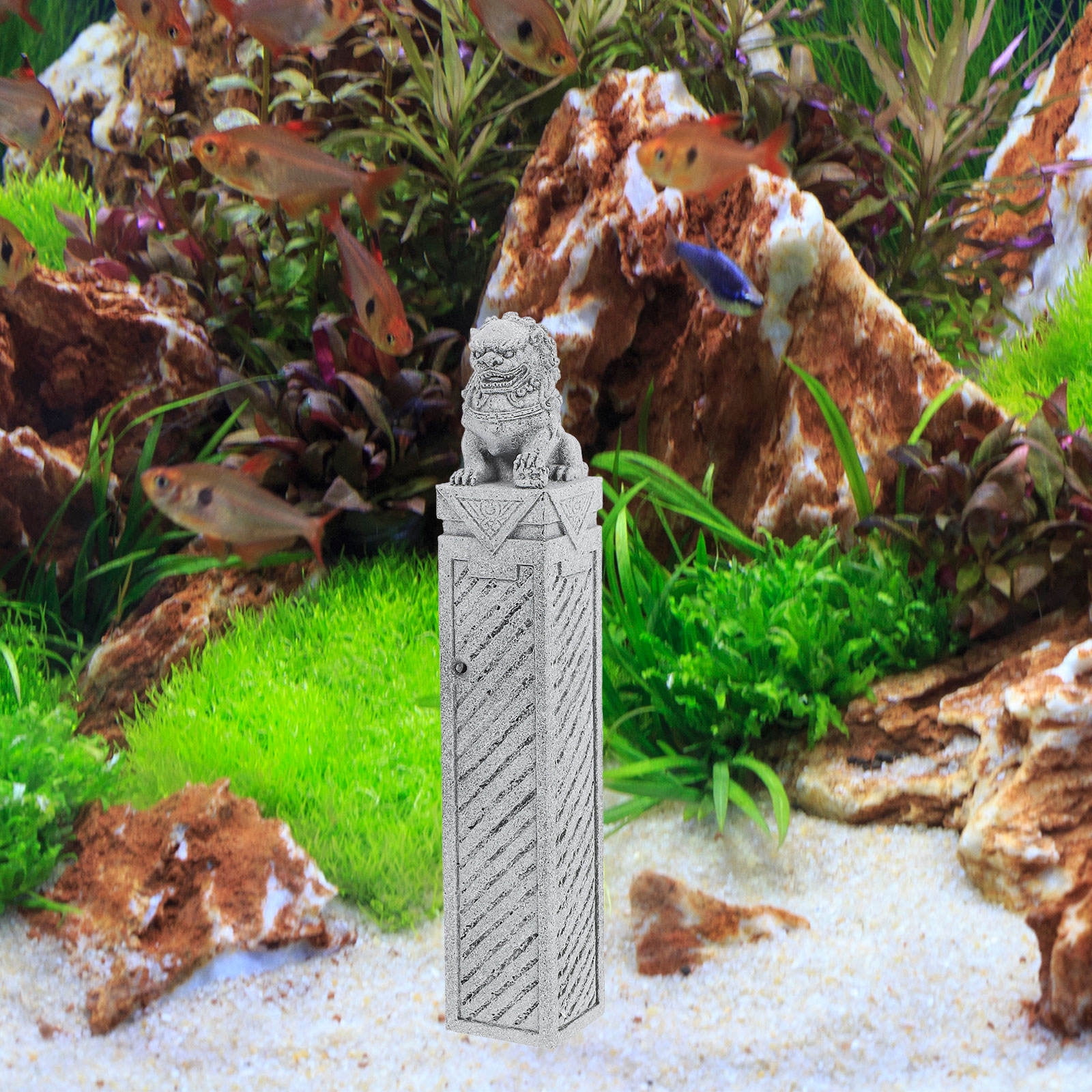 Raindrops Stone Fu Dogs Lion Statue, Aquarium Landscape Lion Figurine ...